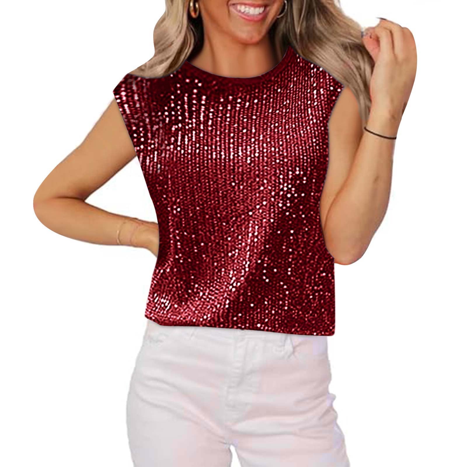 UPPADA Women's Sequin Tunic Tops Cold Shoulder Glitter Cocktail Party ...