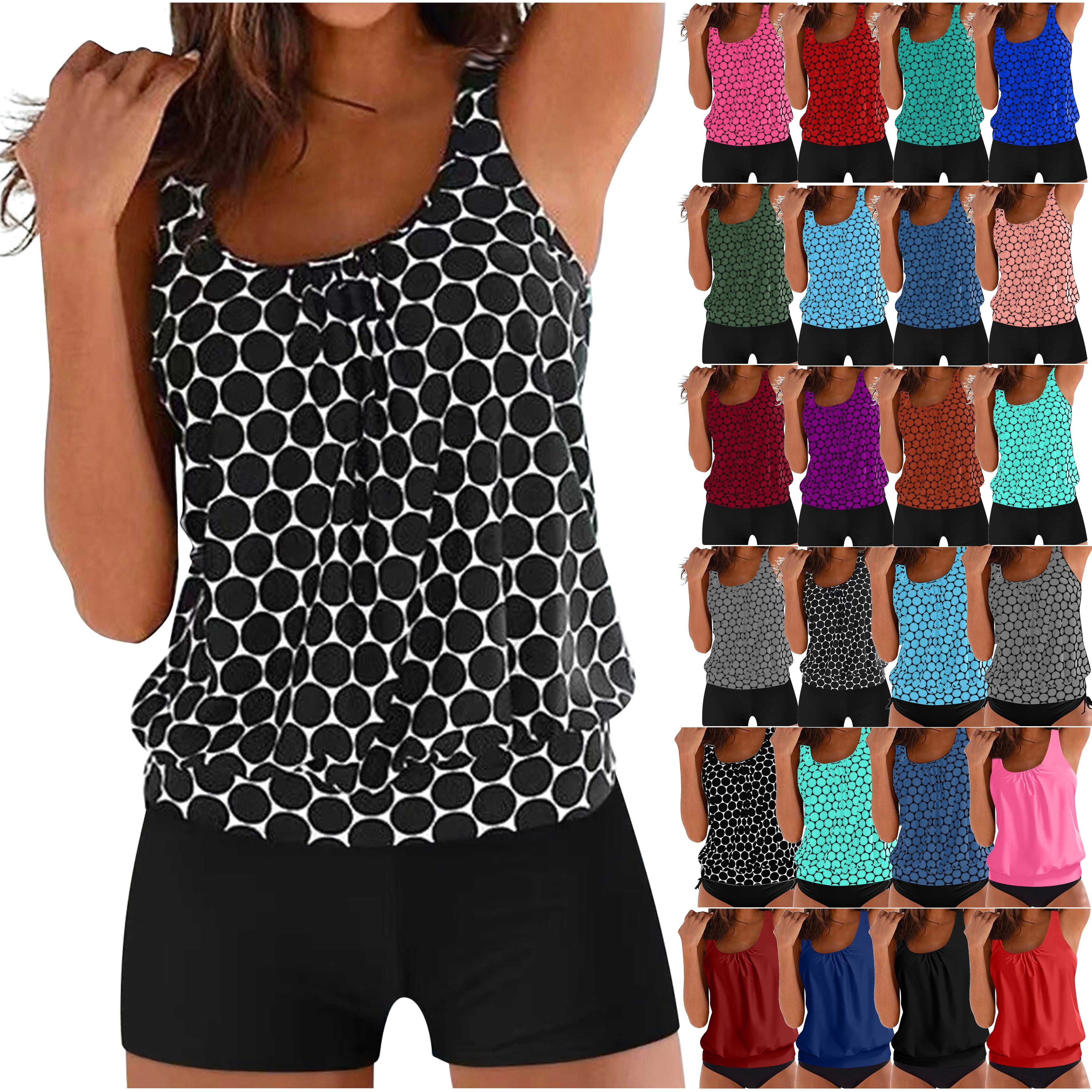 UPPADA Women Tankini Set Two Piece Padded Bathing Suits Swimsuit Ruched ...