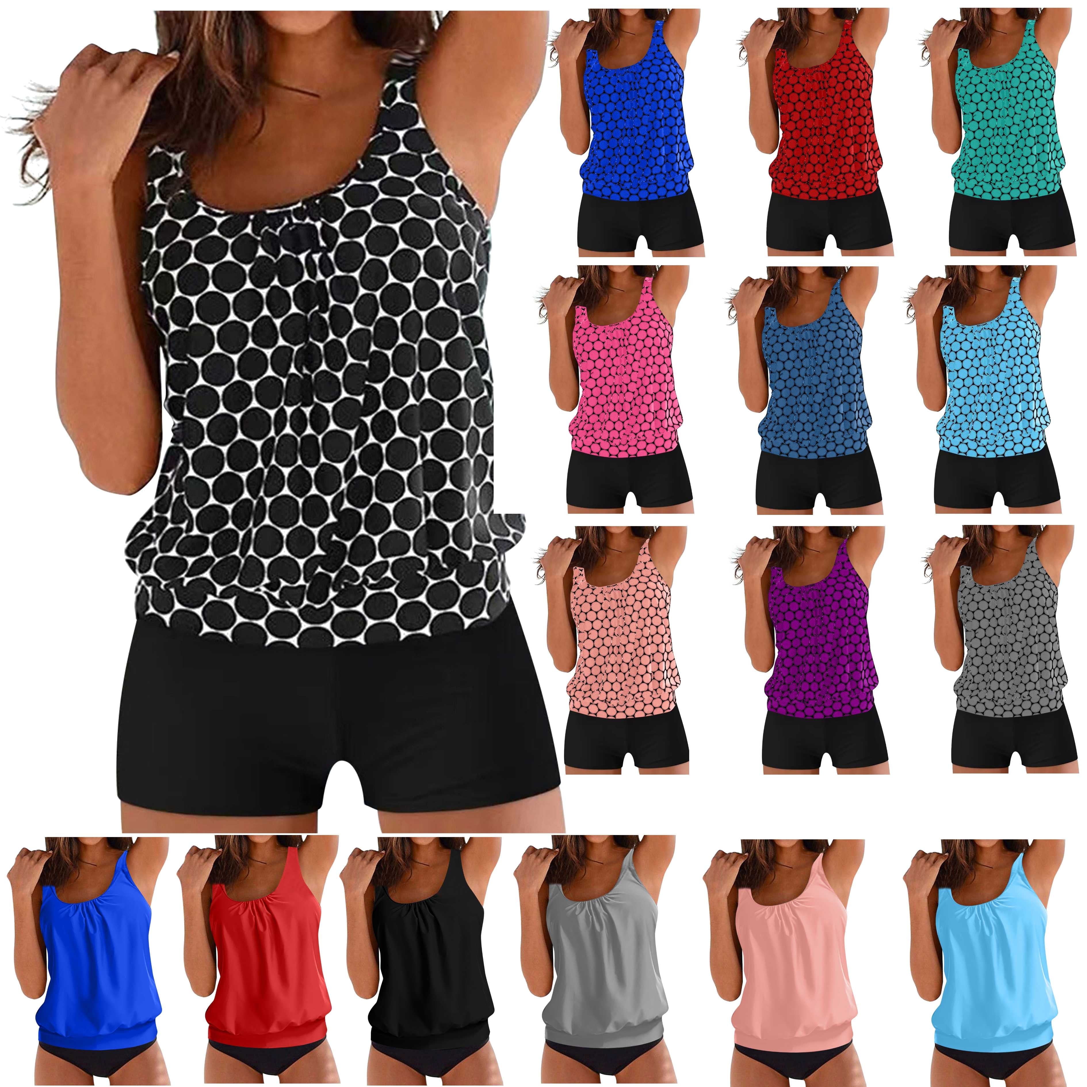 UPPADA Women Tankini Set, Two-Piece Swimsuit with Ruched Top and Shorts ...