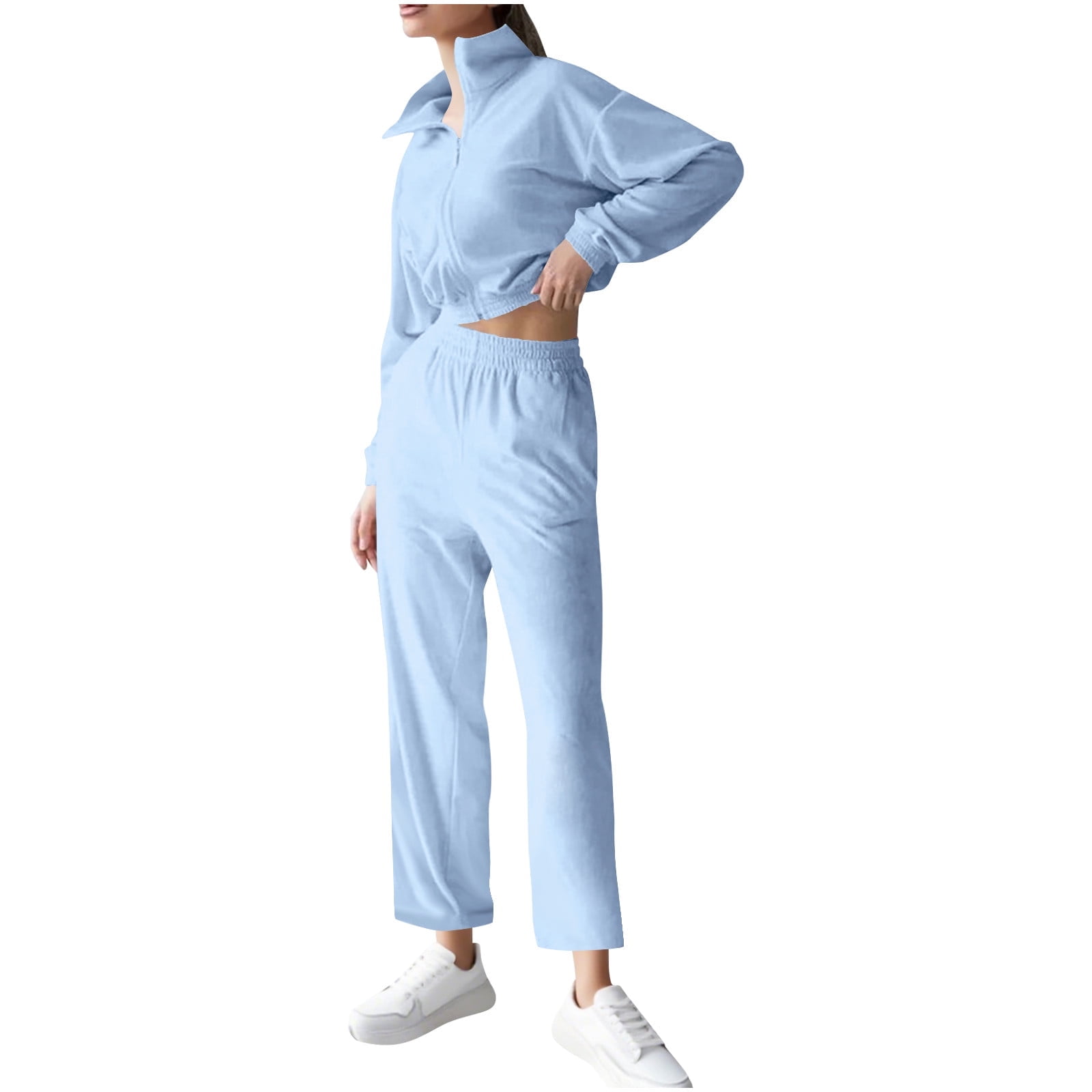 UPPADA Women's Jogger Set,Womens Velvet Tracksuit Two Piece Cropped ...