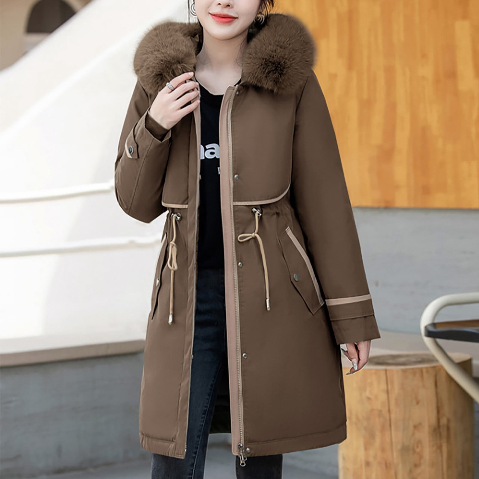 UPPADA Women's Long Winter Puffer Jacket Stand Collar Zip Baggy Down ...