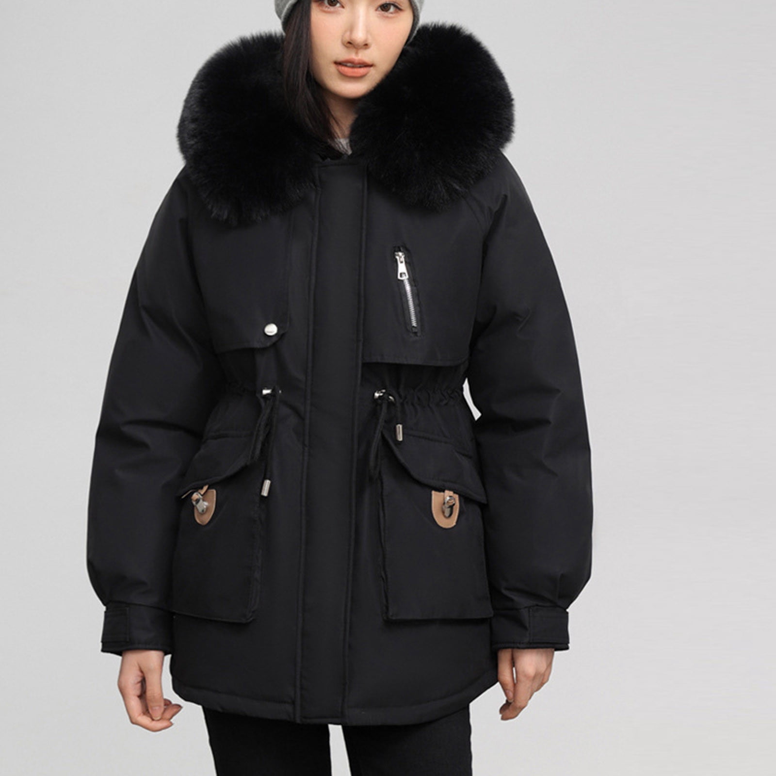 UPPADA Women's Long Winter Puffer Jacket Stand Collar Zip Baggy Down ...