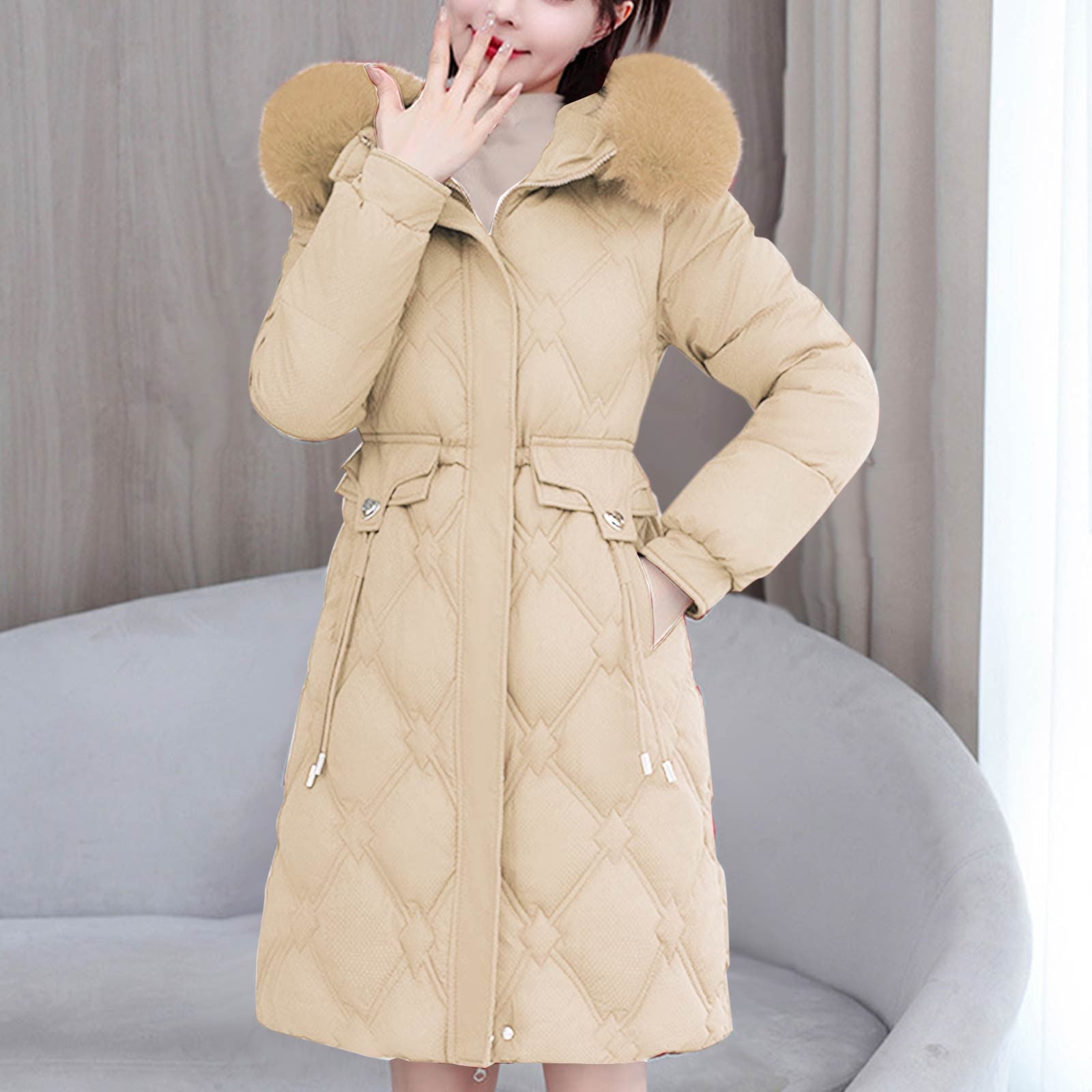 UPPADA Women's Long Winter Puffer Jacket Stand Collar Zip Baggy Down ...