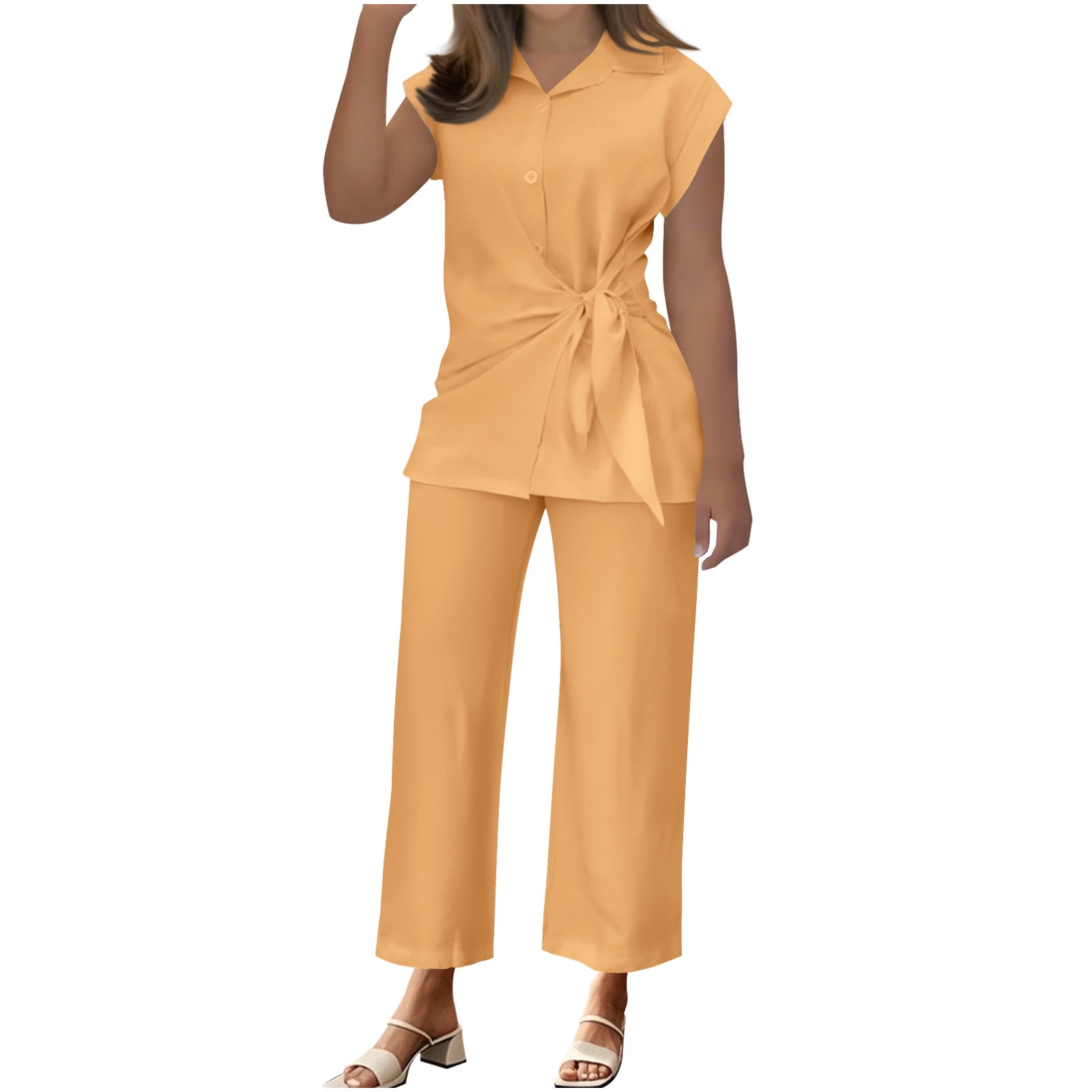 UPPADA Womens 2 Piece Work Outfits Business Twist Front Cap Sleeve ...