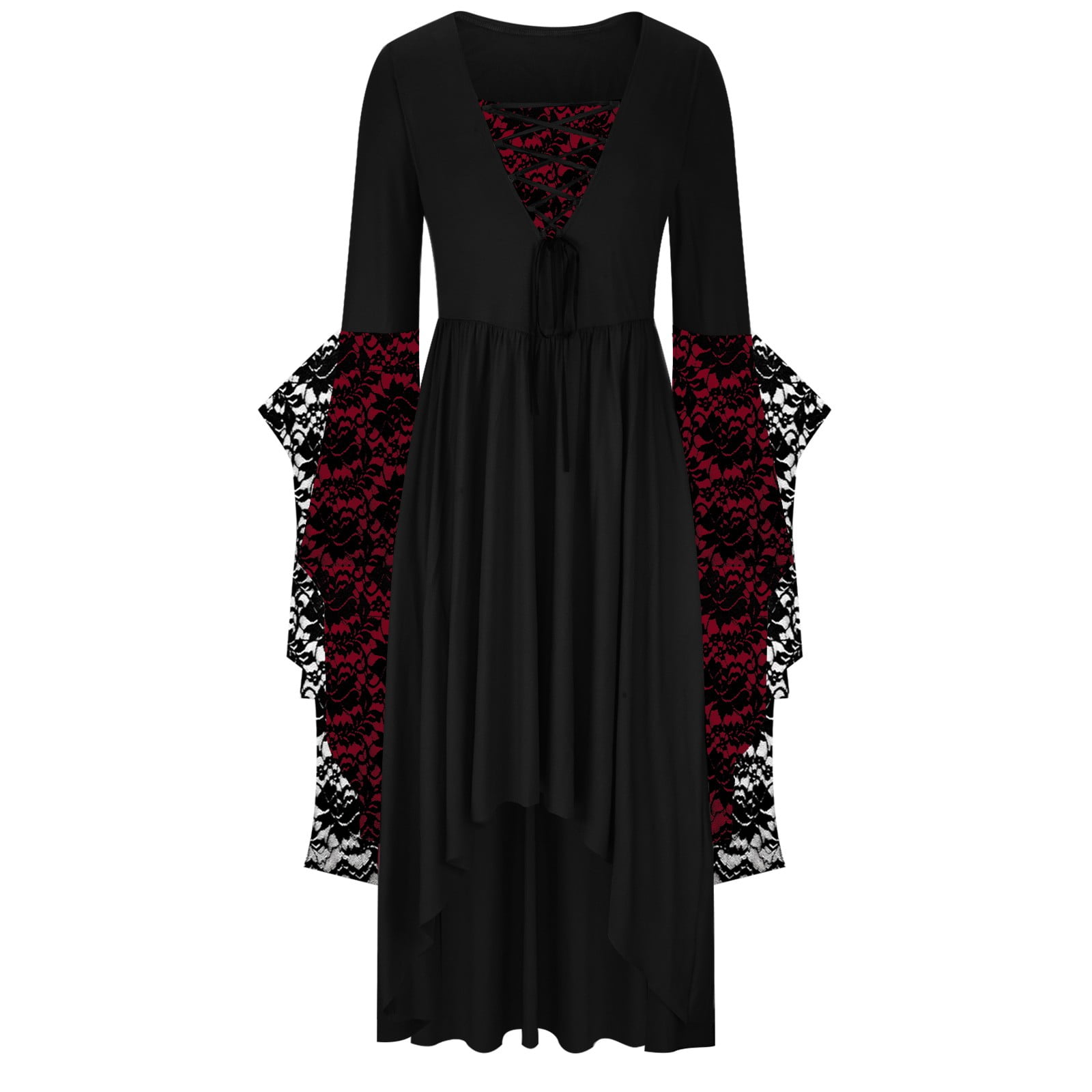 UPPADA Womens Gothic Dress Plus Size Flare Sleeve Dress Skull Lace ...