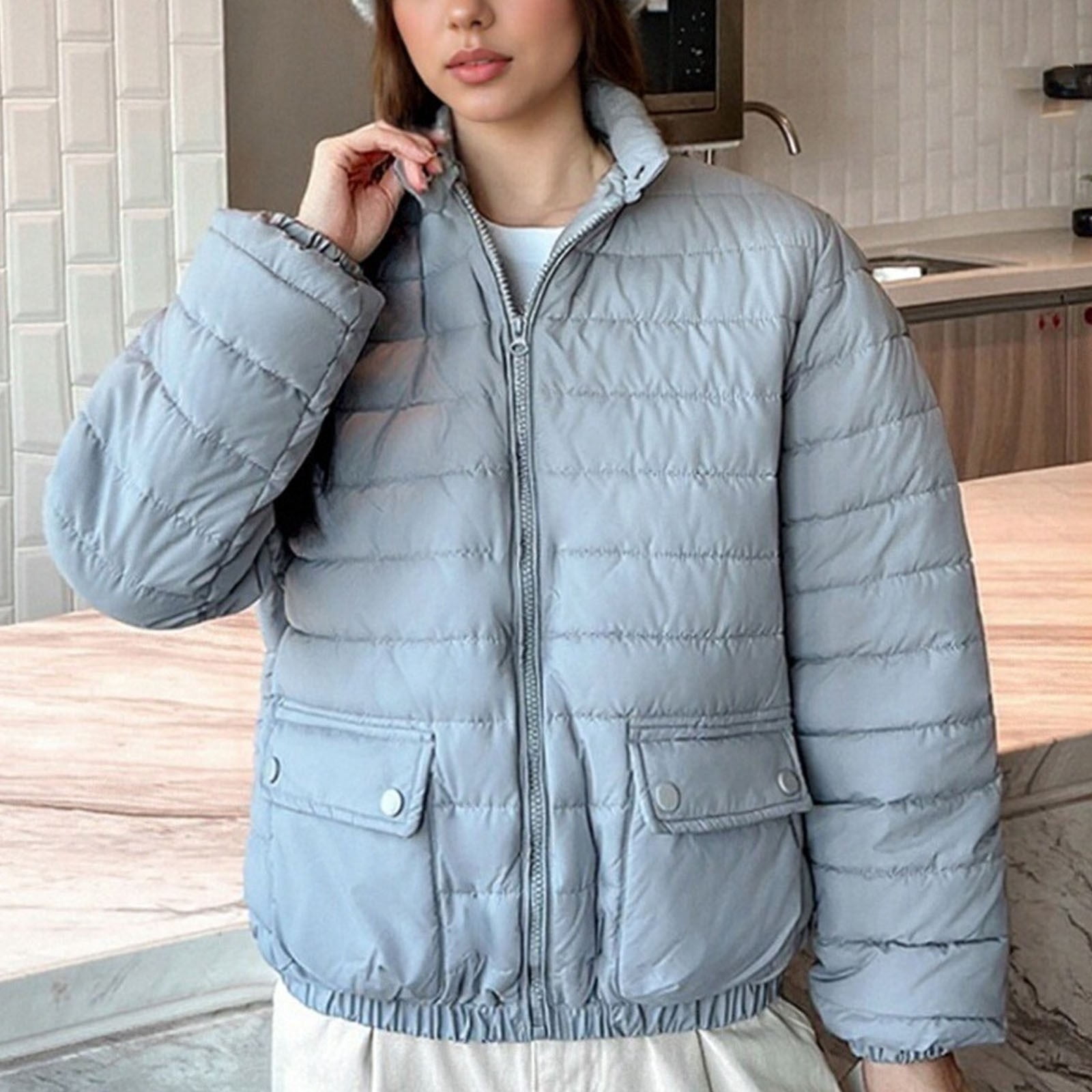 UPPADA Womens Hooded Quilted Puffer Jacket Mid-Length Padded Warm ...