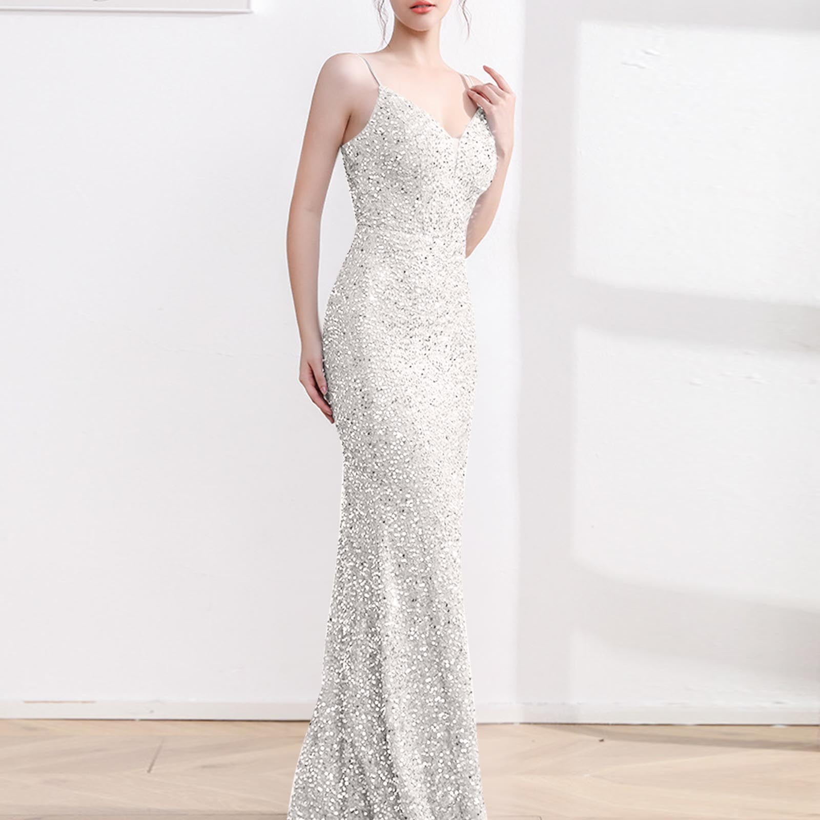 UPPADA Womens One Shoulder Fishtail Dress Sleeveless Solid Color Casual ...