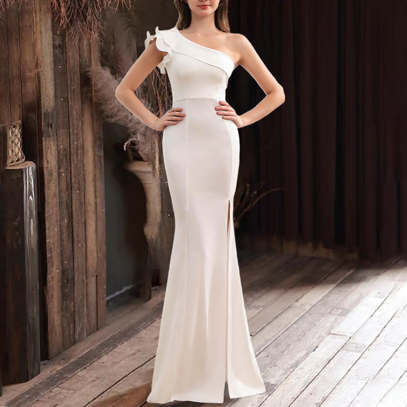 UPPADA Womens One Shoulder Fishtail Dress Sleeveless Solid Color Casual ...