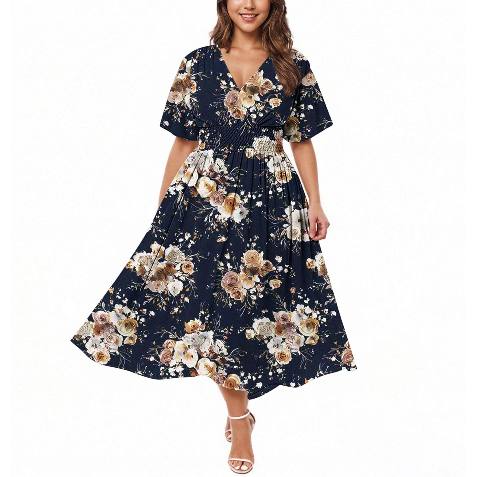 UPPADA Womens Plus Size Lace Chiffon Wrap V Neck Dresses Cocktail ...