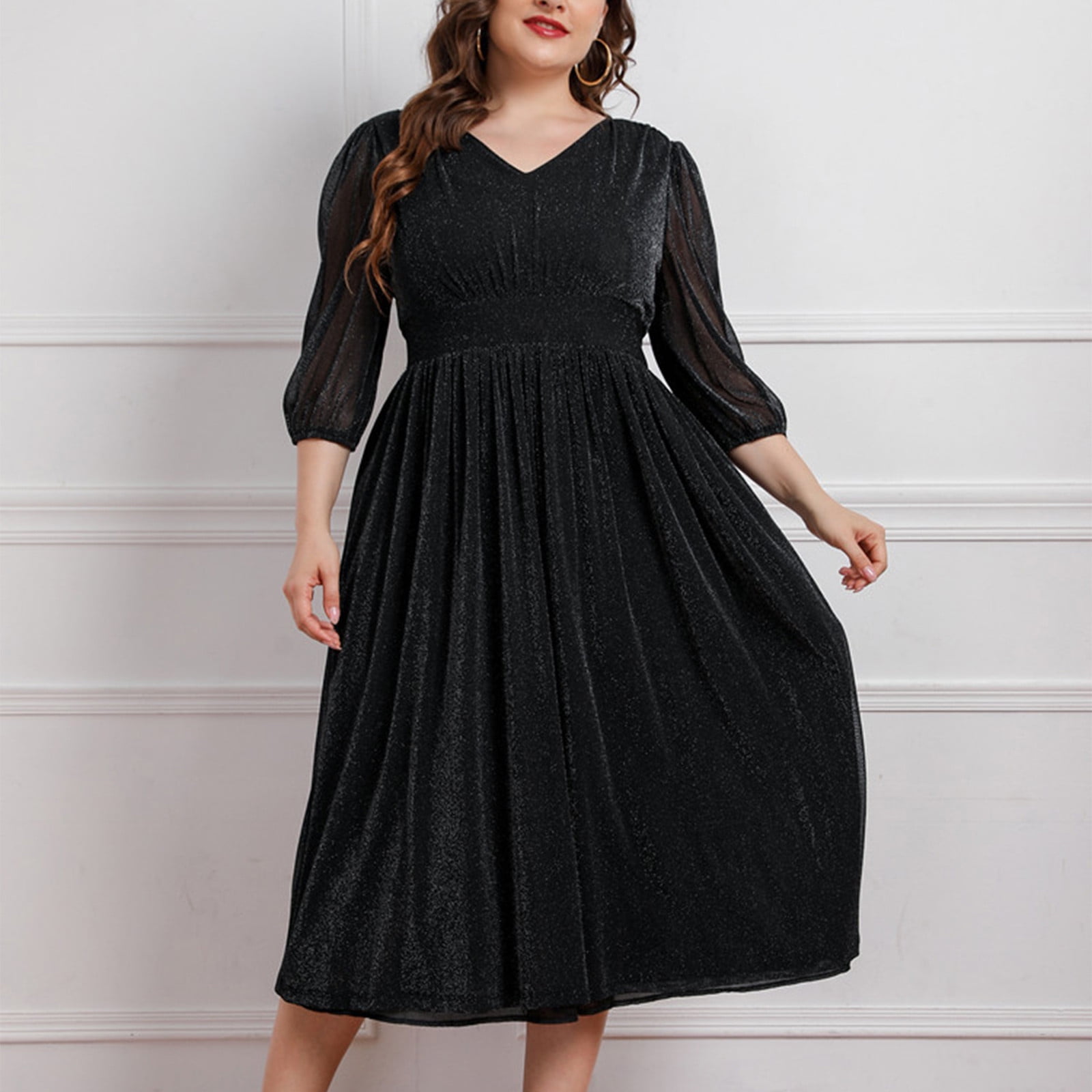 UPPADA Womens Plus Size Wedding Guest Dress Wrap V Neck Dress Short Sleeve Lace Mesh Dress Flowy ...