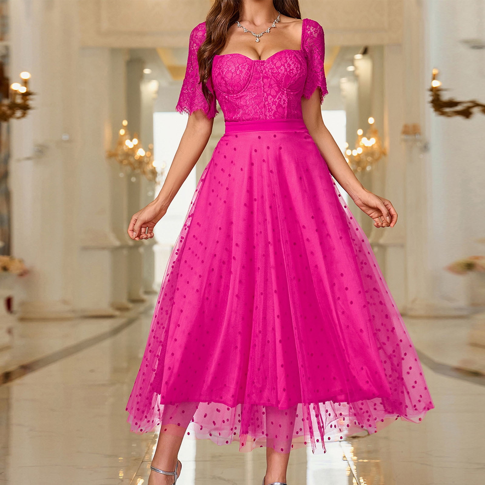 UPPADA Womens Plus Size Wedding Guest Dresses Halter Mesh Lace Dress Sleeveless Bodycon Corset ...