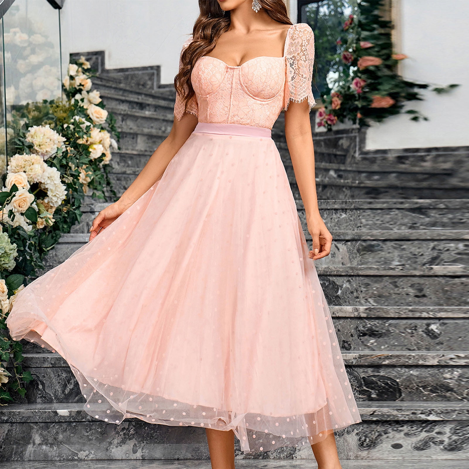 UPPADA Womens Plus Size Wedding Guest Dresses Halter Mesh Lace Dress Sleeveless Bodycon Corset ...