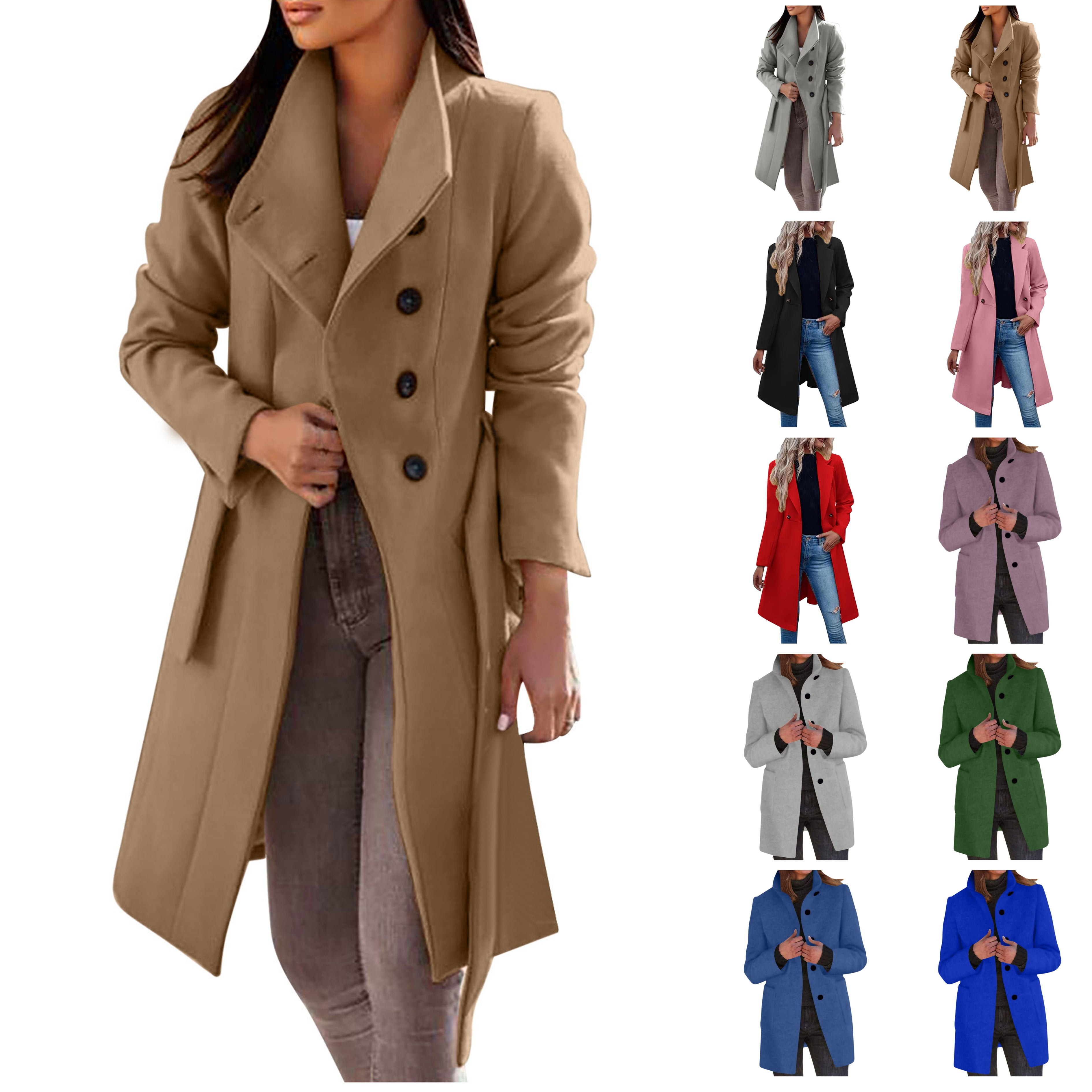 UPPADA Womens Trench Coats Classic Lapel Overcoat with Belt Casual Open ...