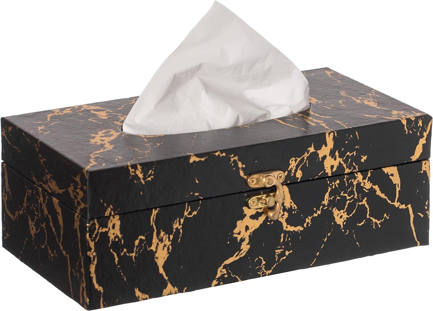 UPPER DECOR Black and Gold Marble Tissue Box Cover, Modern Tissue Box ...