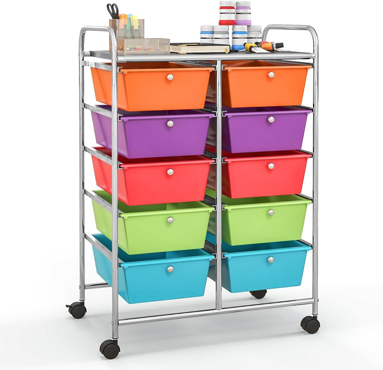 UPPYL 10 Drawers Rolling Cart, Classroom Organizers, Storage Cart with ...