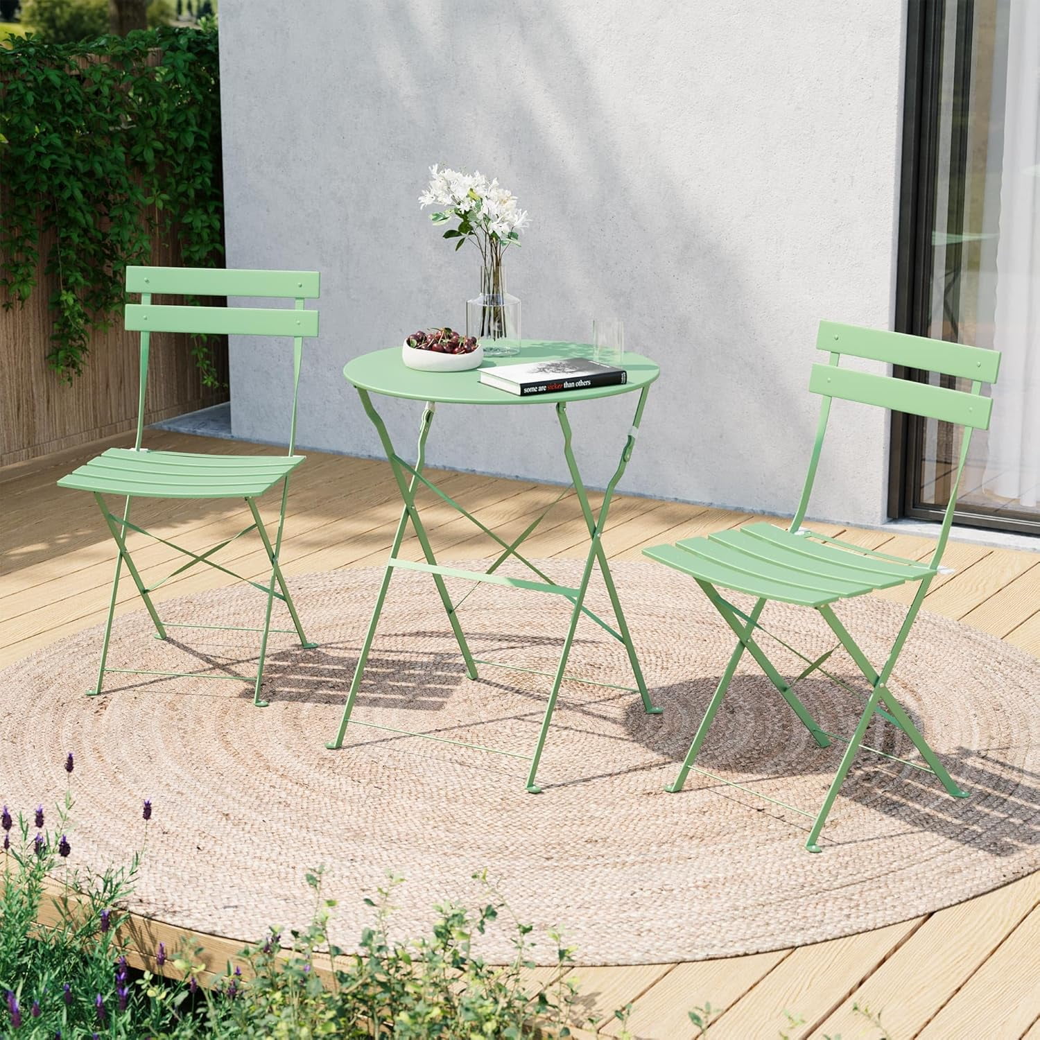 UPPYL 3-Piece Steel Folding Bistro Set, Foldable Patio Furniture Set ...