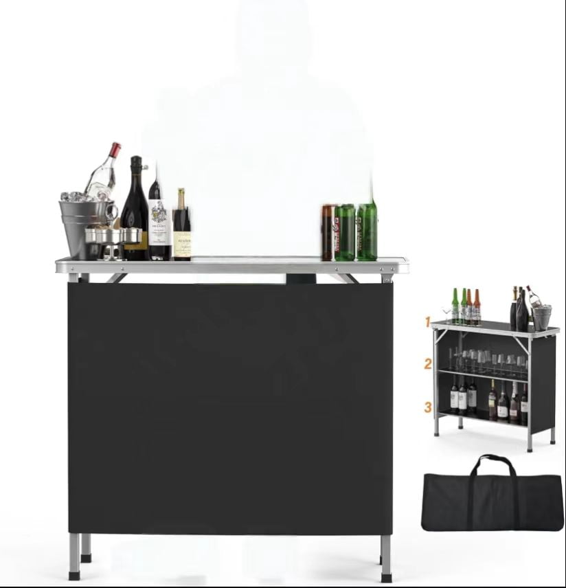 UPPYL 39" Portable Bar Table, 3-Tier Shelves, Mobile Bar Table for ...
