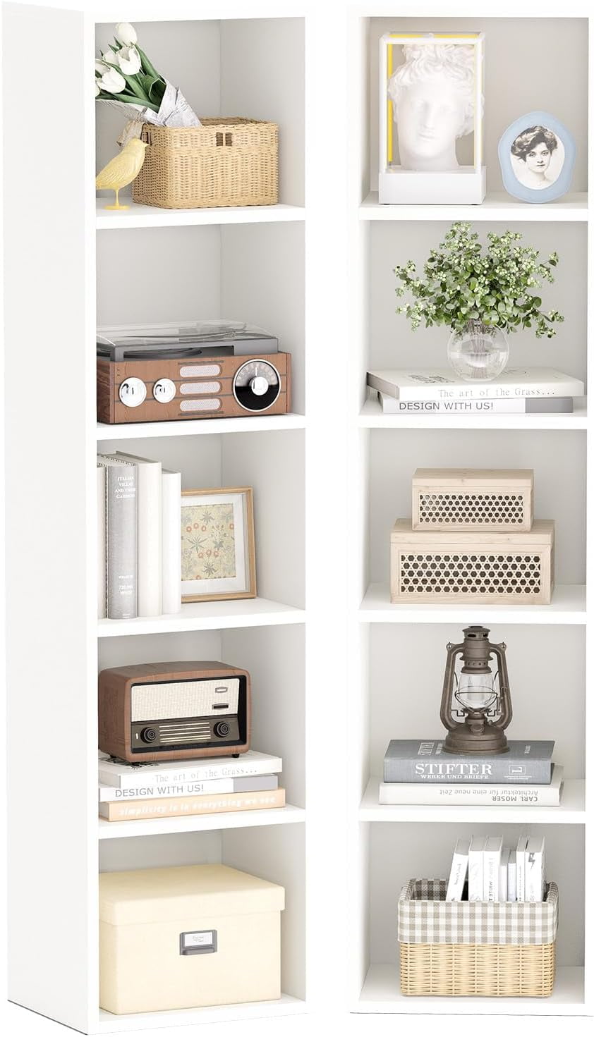 UPPYL 5-Tier Bookshelf Tall Narrow Set of 2 Modern Corner Bookcase Cube ...