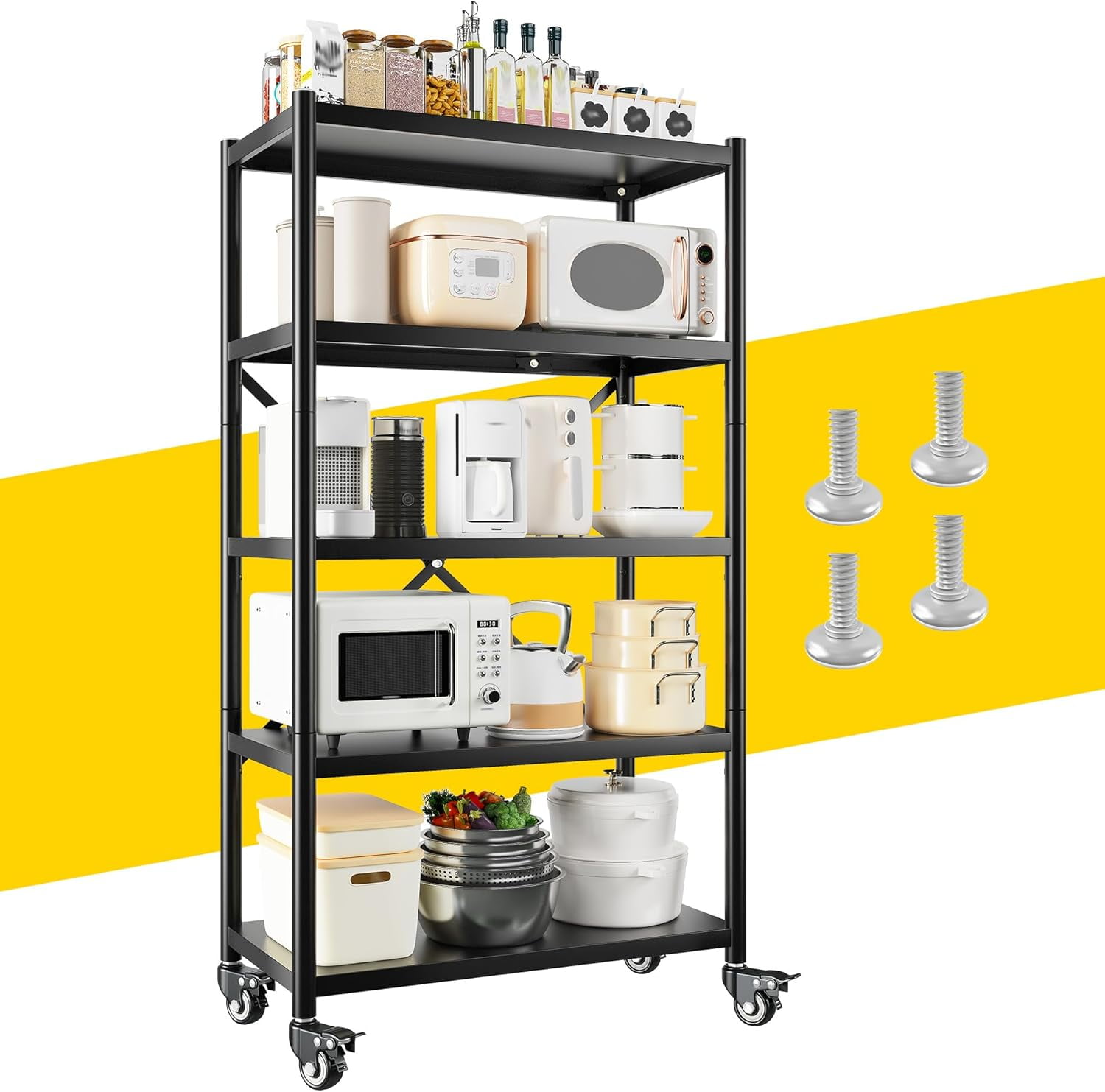 UPPYL 5-Tier Storage Shelves with Wheels, Heavy Duty Wire Shelving Unit ...