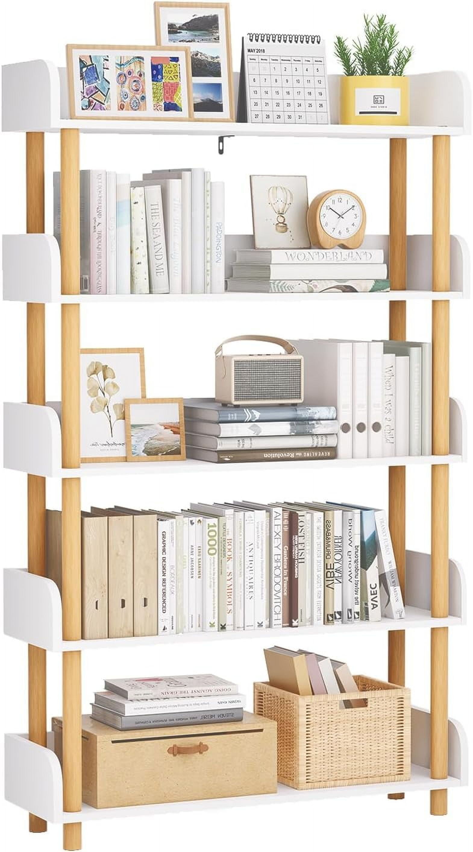 UPPYL 5-Tier Wooden Open Bookshelf, Morden Display Shelf with Free ...