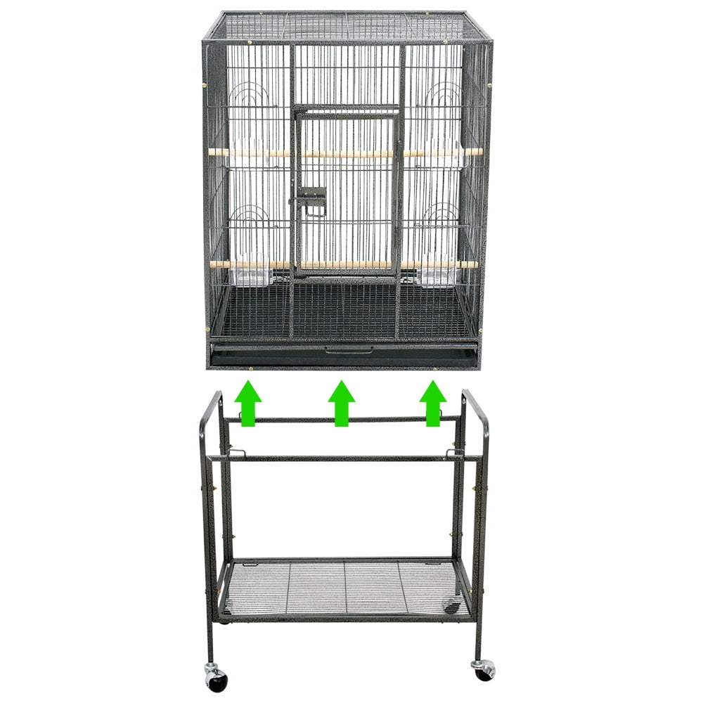 UPPYL 53 Inch Large Wrought Iron Flight Bird Cage – Black Parrot Cage ...