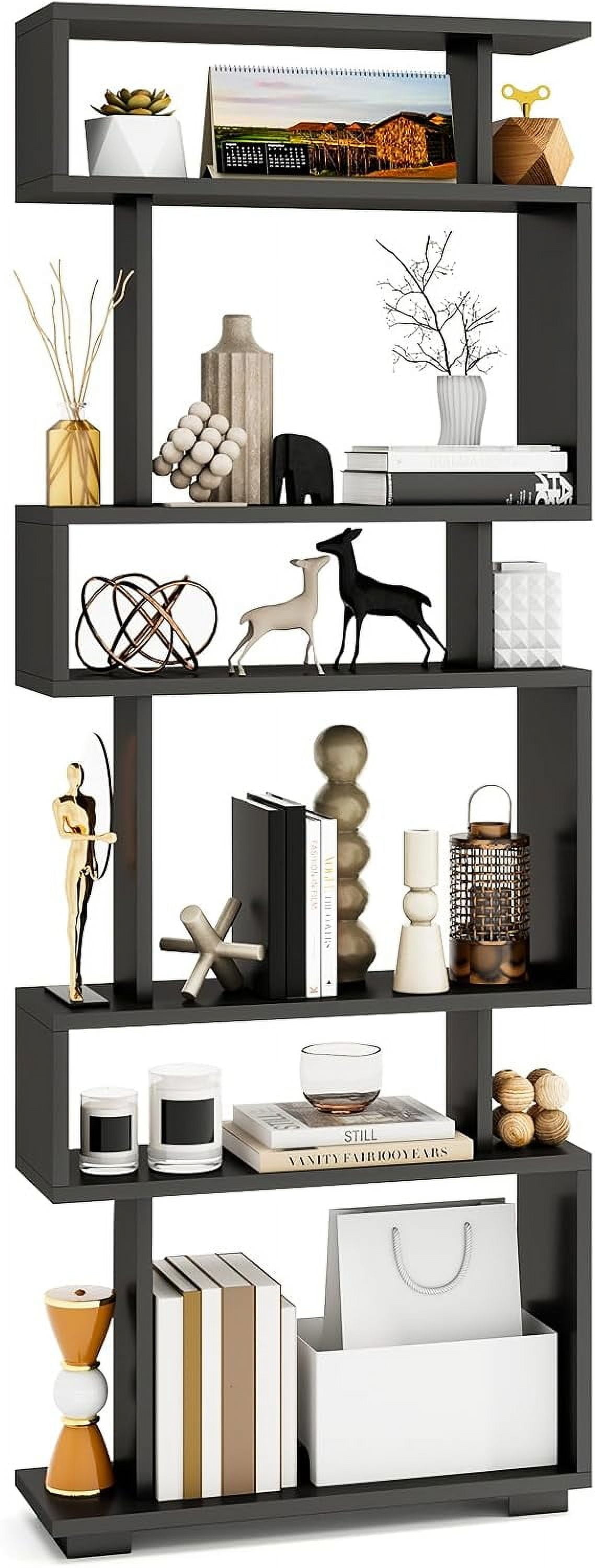 UPPYL 6-Tier S Shaped Bookcase, 64" Tall Modern Geometric Bookshelf ...