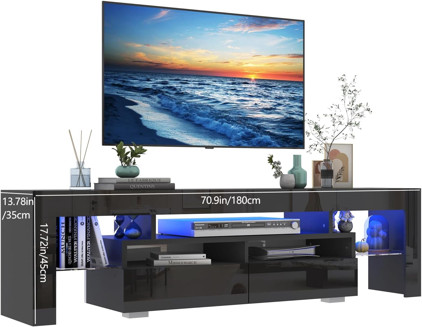UPPYL 70in LED TV Stand for 75/80/85 inch TV,Modern Black TV Stands for ...