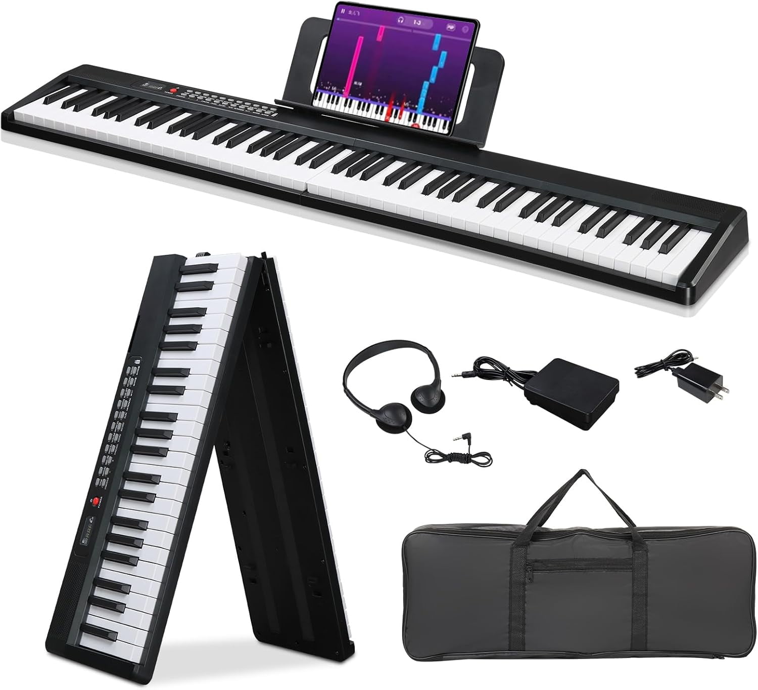 UPPYL 88 Key Foldable Electronic Keyboard Piano, Semi-Weighted Electric ...