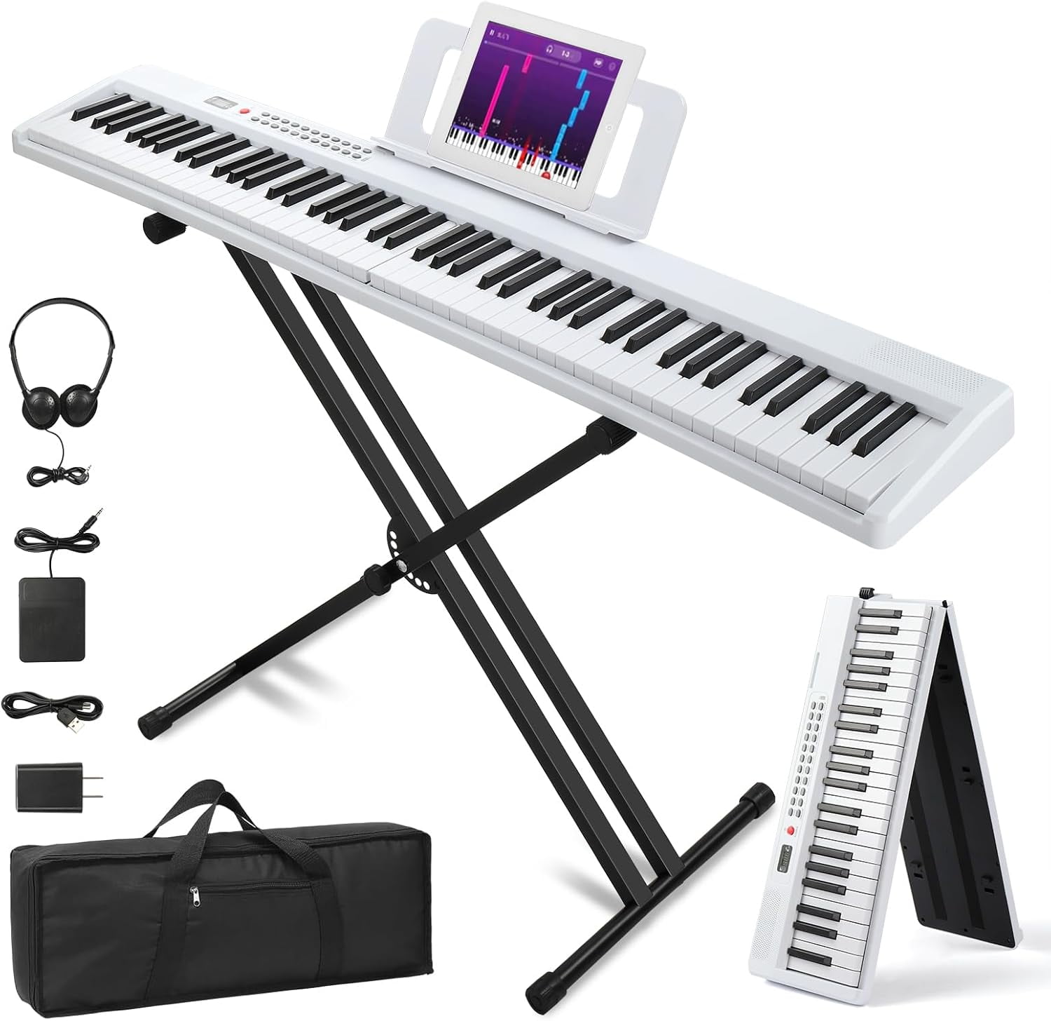 UPPYL 88 Key Foldable Electronic Keyboard Piano Set, Semi-Weighted ...