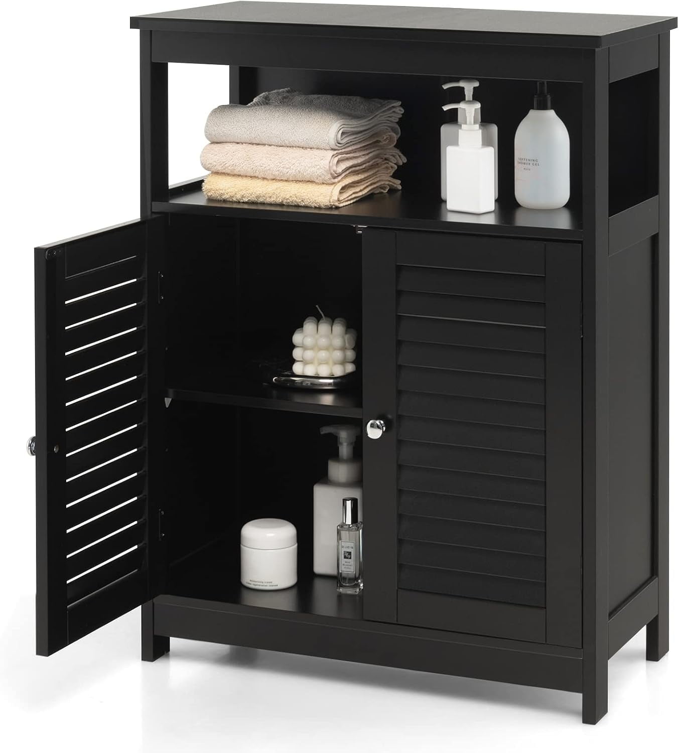 UPPYL Bathroom Storage Cabinet, Wooden Side Storage Organizer with ...