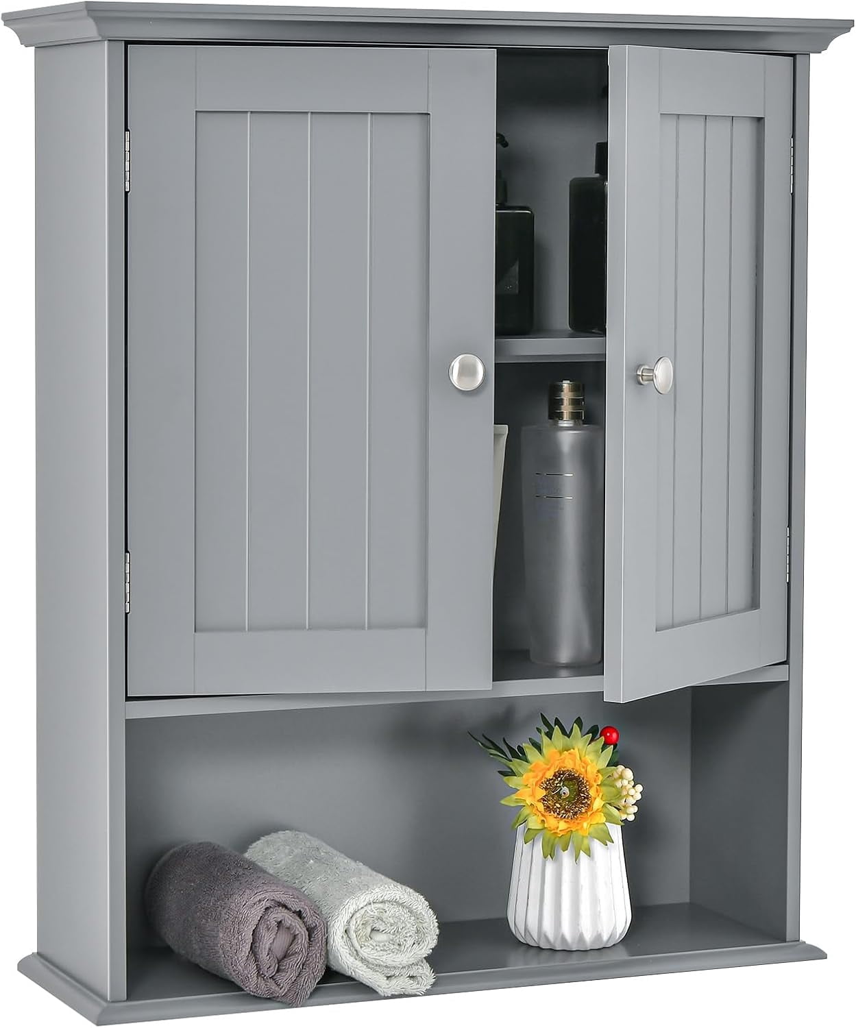UPPYL Bathroom Wall Cabinet, Wooden Hanging Storage with Doors ...