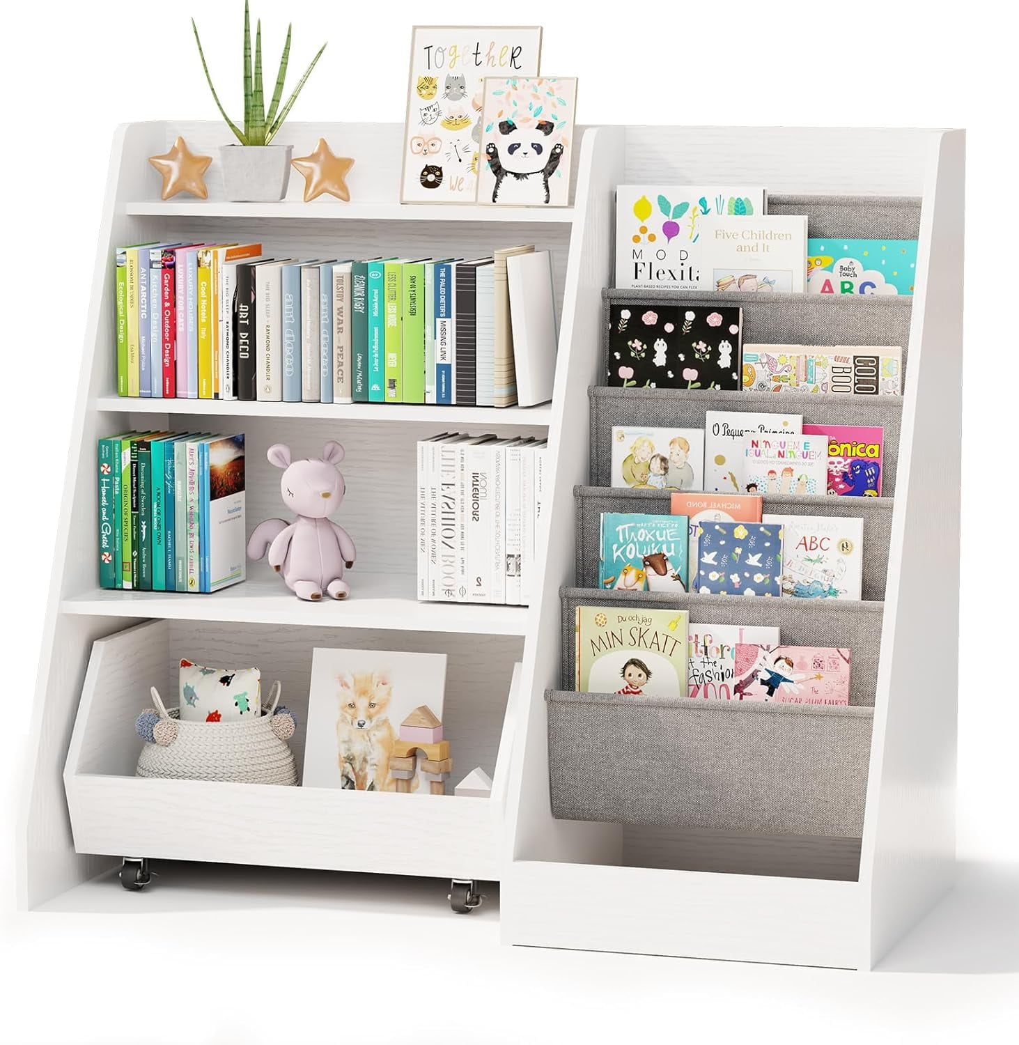 UPPYL Kids Bookshelf and Toy Storage, 4 Tier Toddler Bookshelf with ...