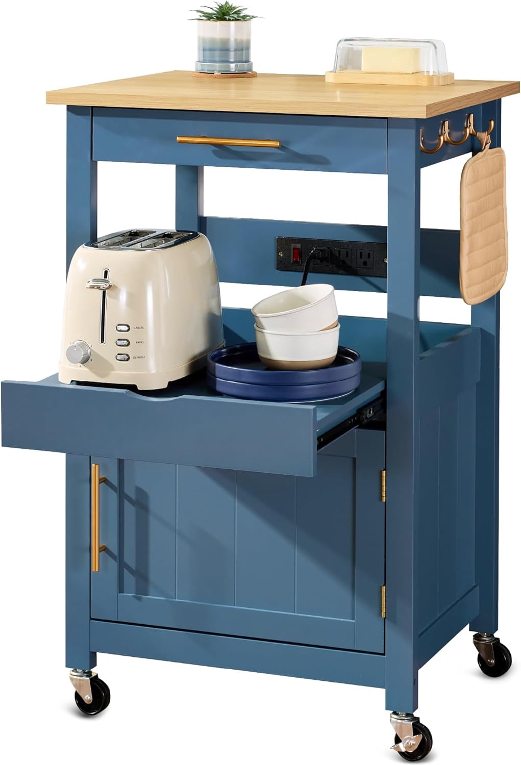 UPPYL Rolling Kitchen Island Cart, Single Door Cabinet w/Drawer ...