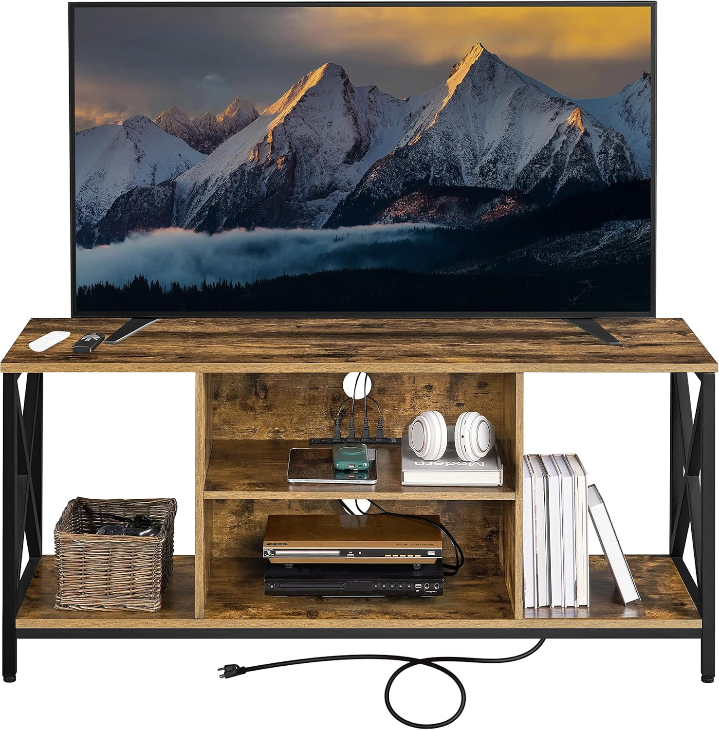 UPPYL TV Stand with Power Outlets, Industrial TV Console Table for TVs ...