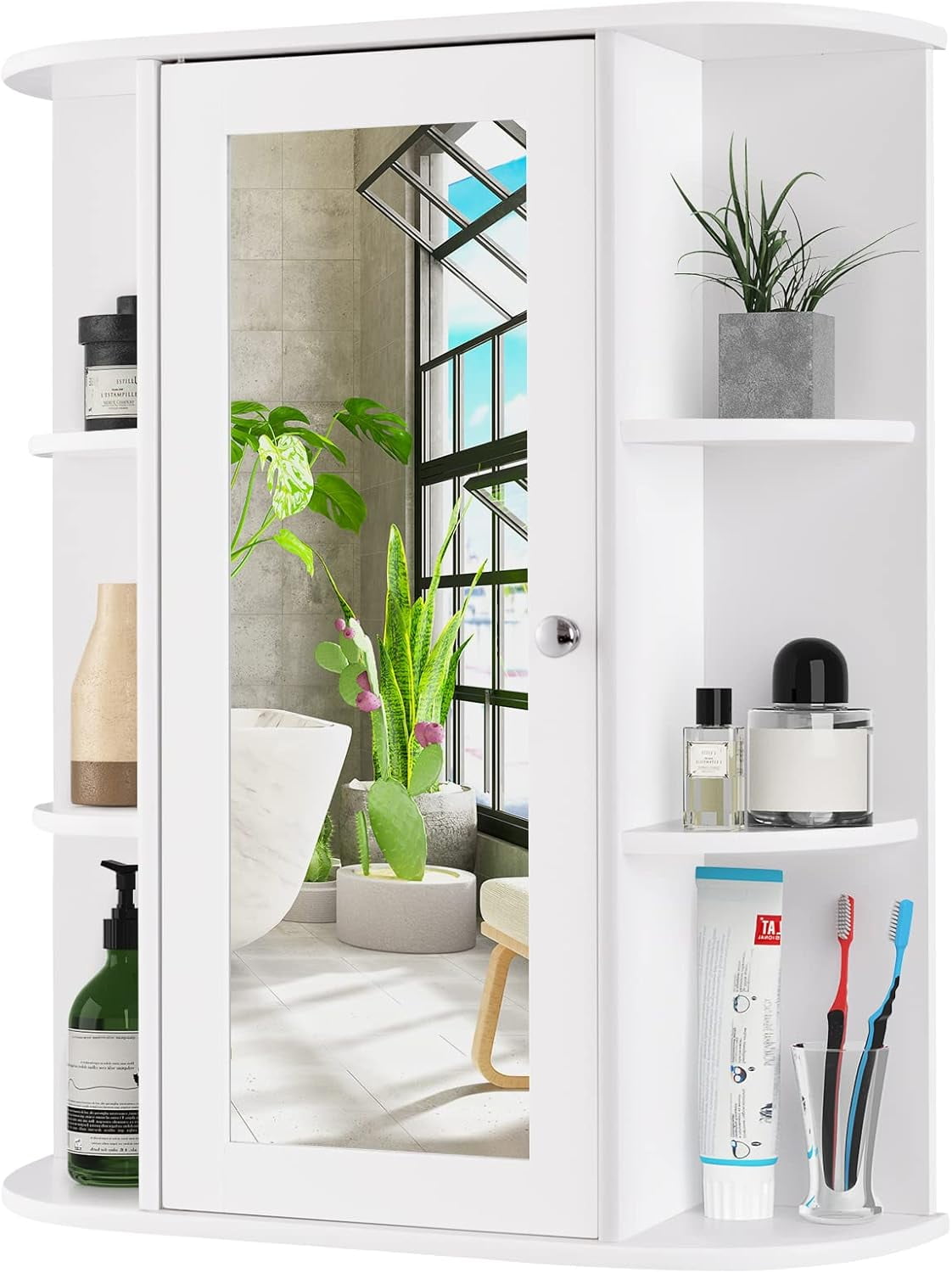 UPPYL Wall Mounted Bathroom Cabinet, Storage Organizer with Mirror Door ...
