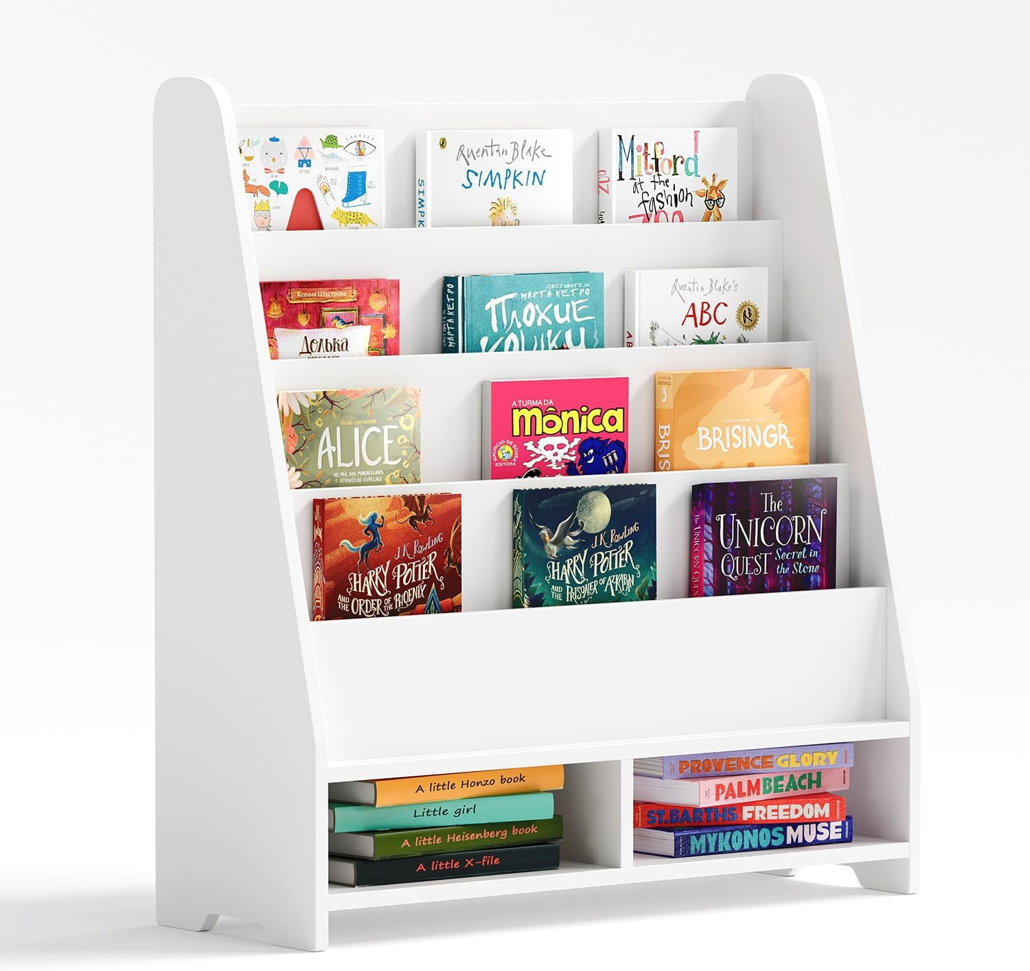 UPPYL Wooden 6-Tier Kids Bookshelf with Storage Cabinets Book Shelf for ...