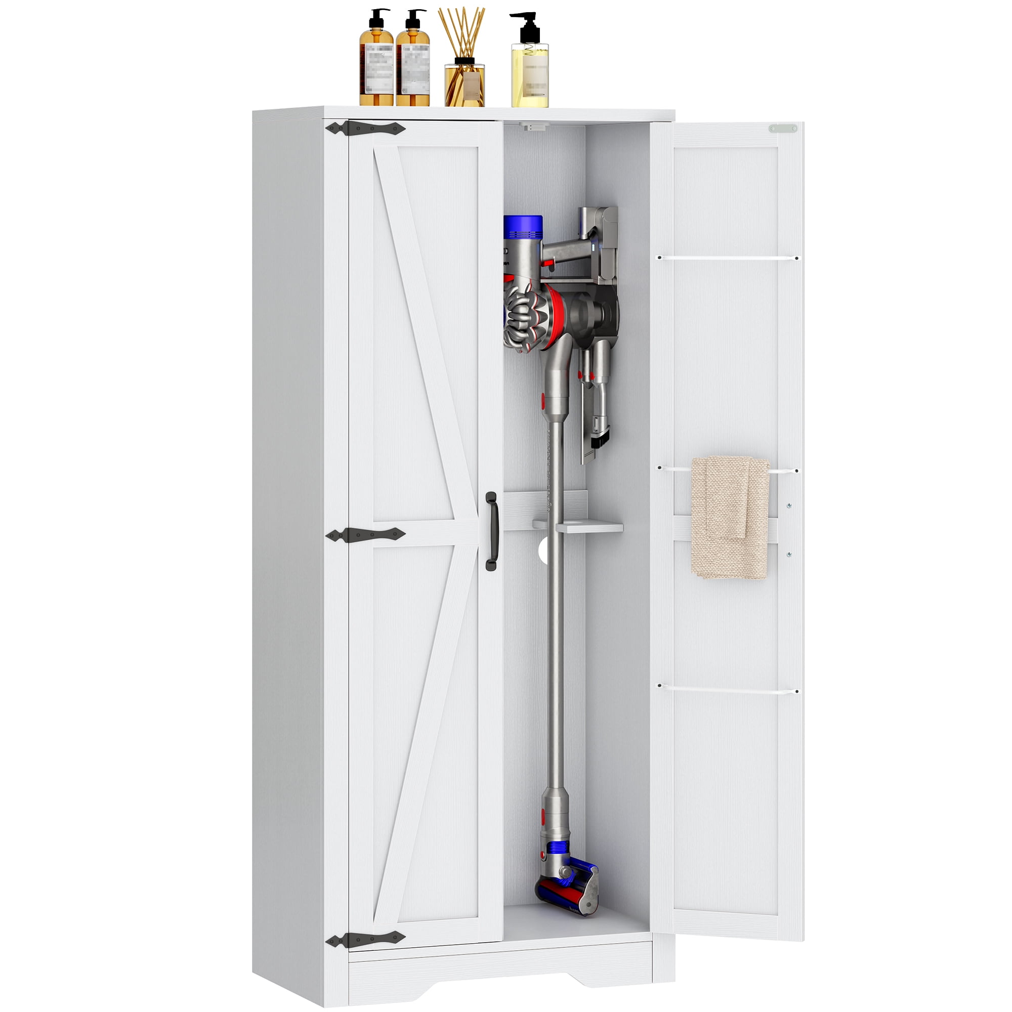 UPPYL Wooden Storage Cabinet, Vacuum Cleaner Storage Compatible with ...