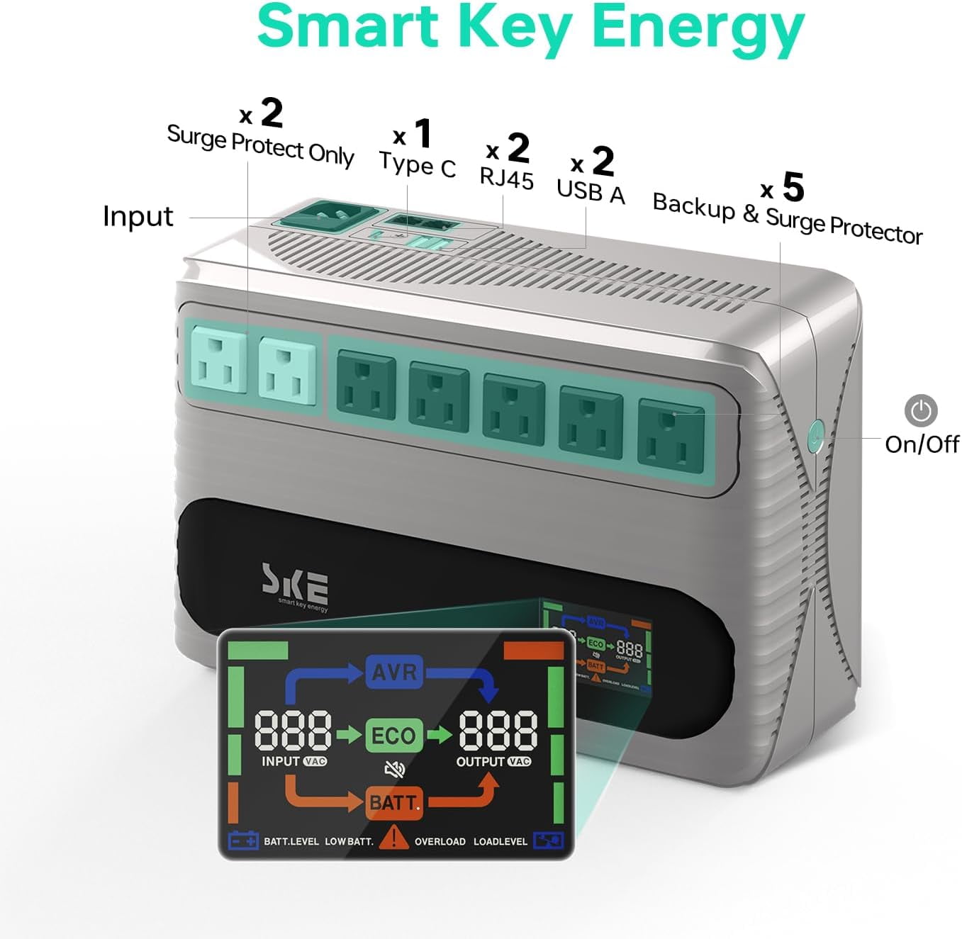 UPS Battery Backup and Surge Protector 7 Outlets, LCD Display ...