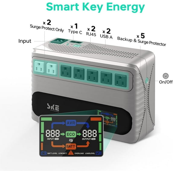 UPS Battery Backup and Surge Protector 7 Outlets, LCD Display ...