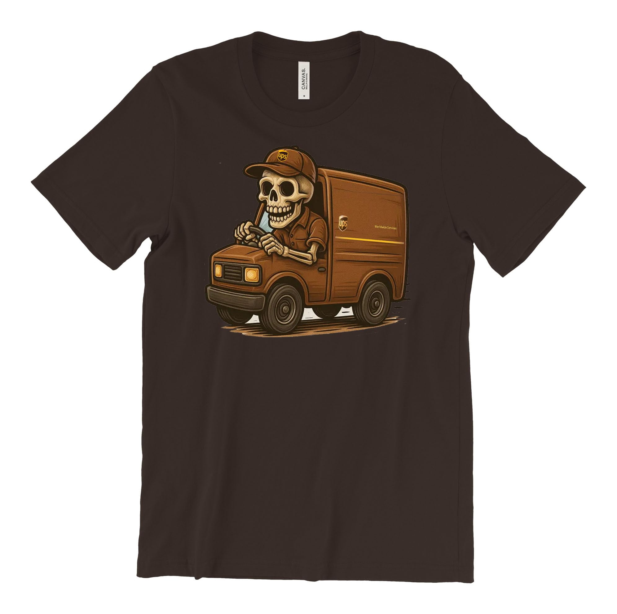 UPS Brown Short Sleeve T-Shirt Skeleton Truck Halloween United Parcel ...