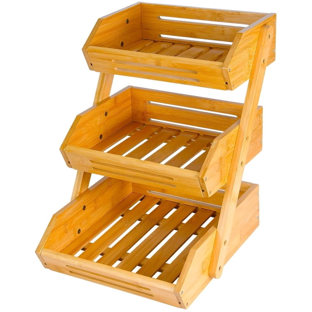 UPTRUST 3-Tier Bamboo Fruit Basket, Countertop Veggie and Banana ...