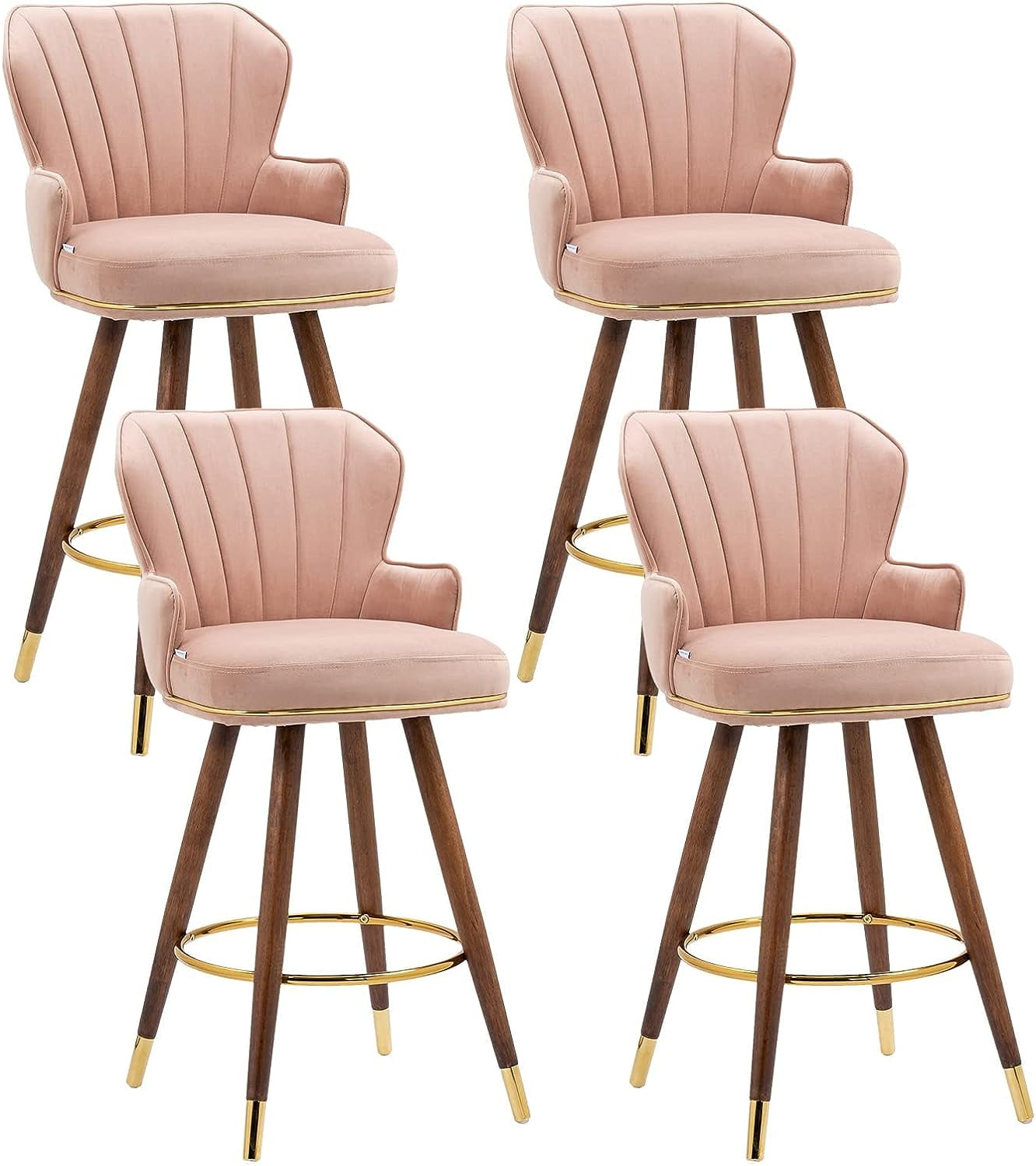 UPYOOE Bar Stools, Bar Stool with Back Set of 4 28 inch Velvet ...