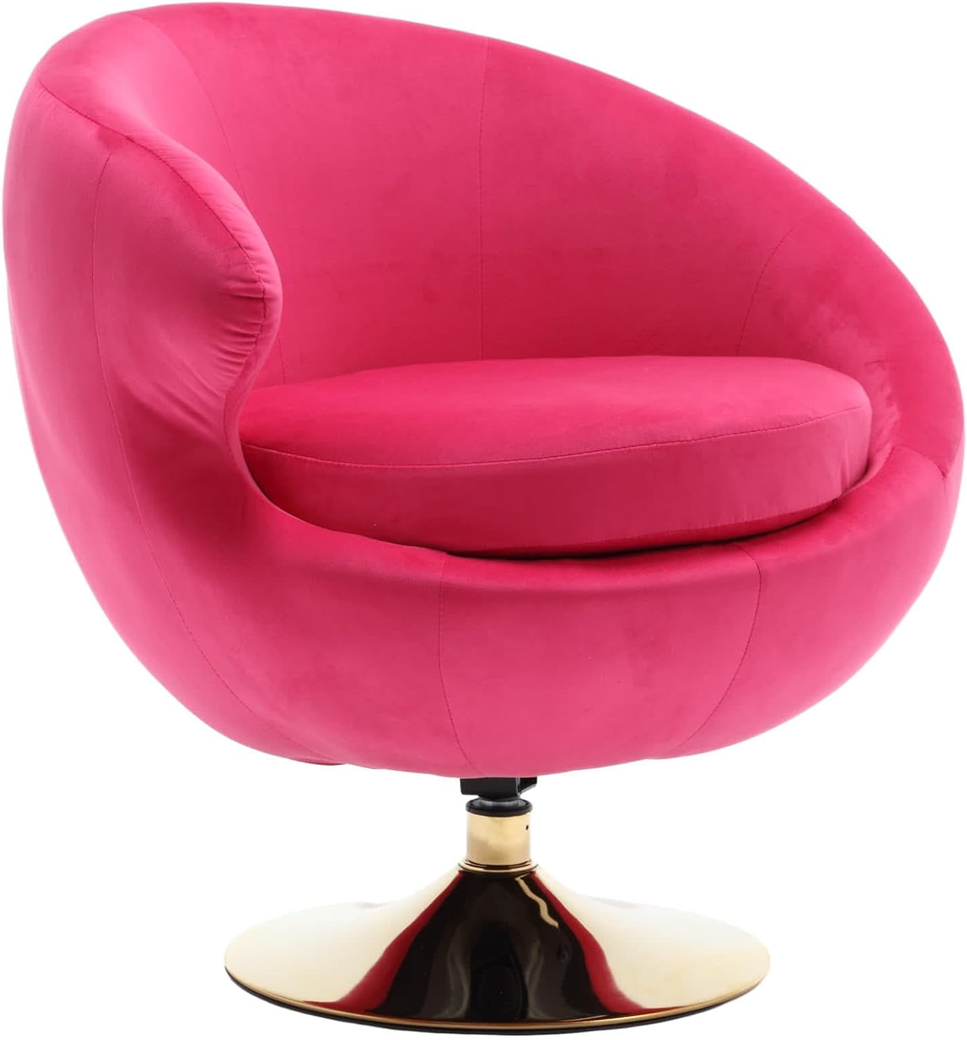 UPYOOE Hot Pink Modern Round Swivel Chair, Velvet Accent Chair with ...