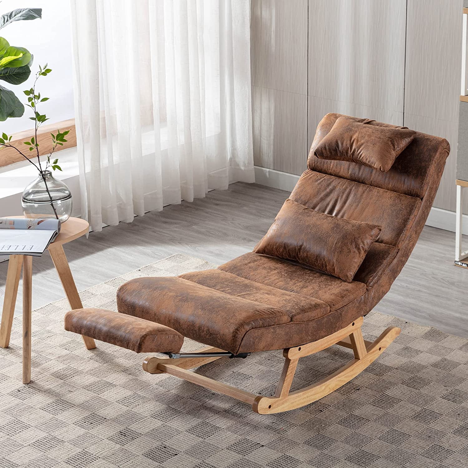 UPYOOE Rocking Chair Nursery,Lazy Boy Recliner Technical Fabric Armless ...