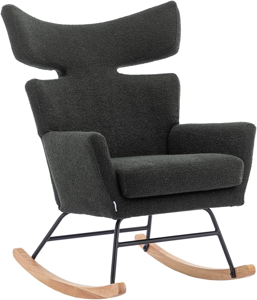 UPYOOE Modern Nursery Rocking Chair, Teddy Upholstered Glider with High ...