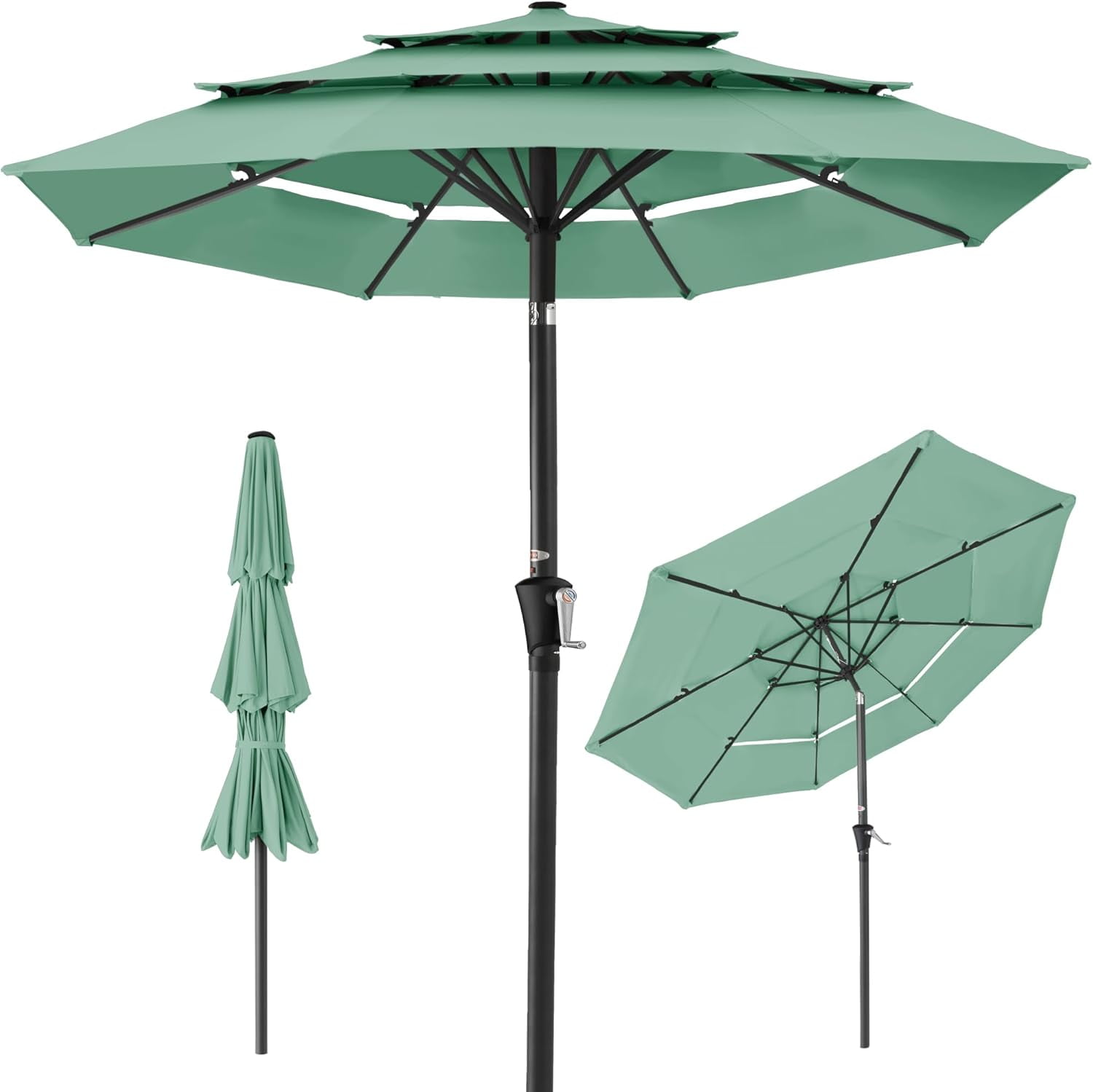 UPZE 10ft 3-Tier Market Patio Umbrella, Outdoor Sun Shade with Tilt ...