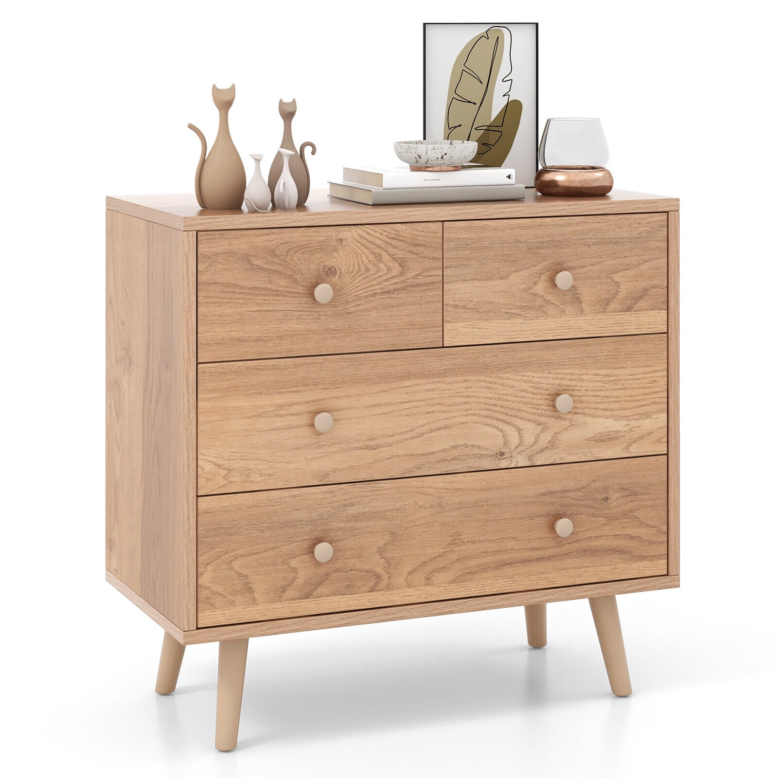 UPZE 4 Drawer Dresser, Modern Chest of Drawers with Metal Handles, Wood ...