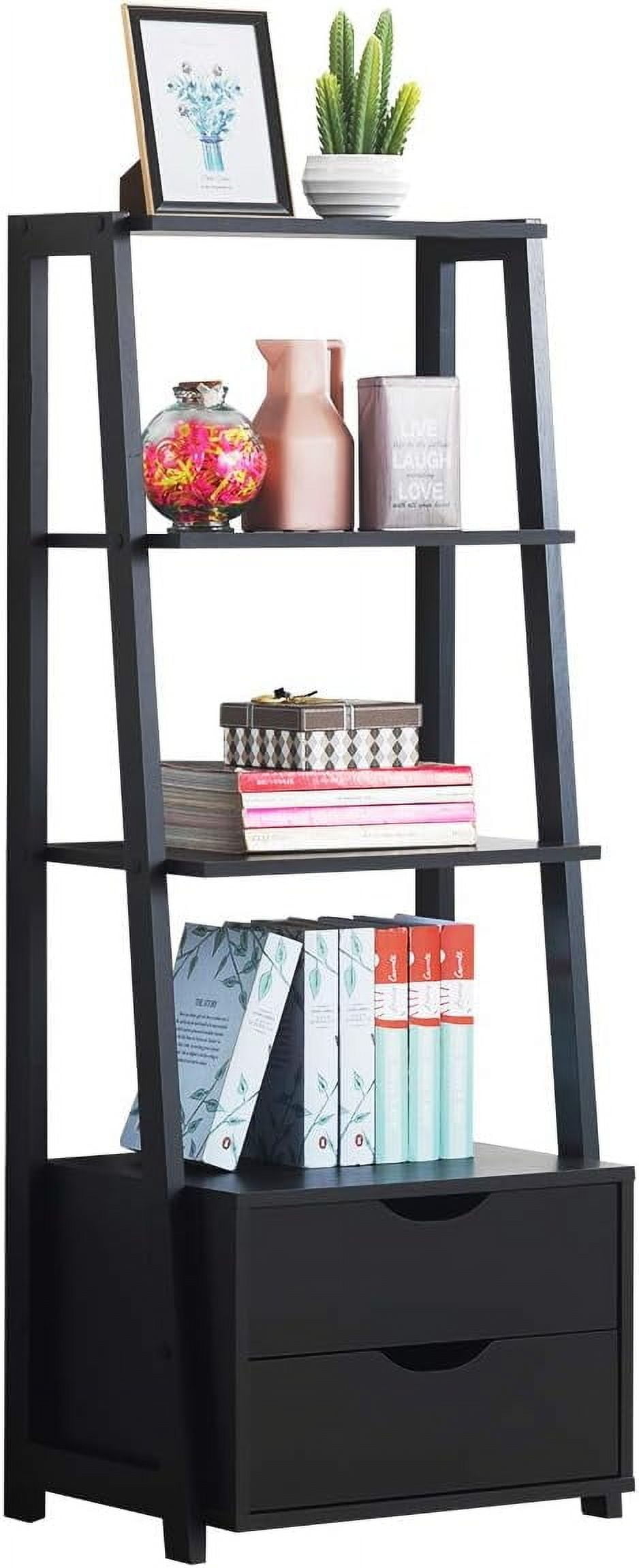 UPZE 4-Tier Bookcase with Drawer, Freestanding 4 Shelf Open Bookshelf ...