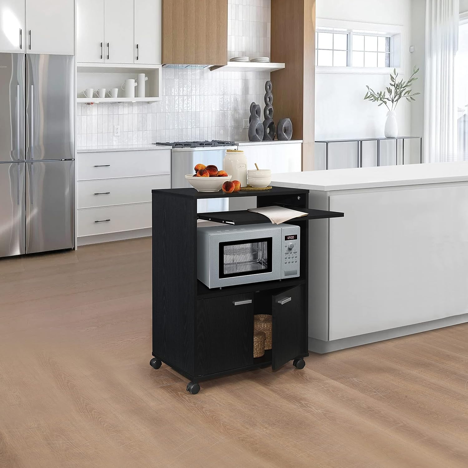 UPZE Furniture Byron Microwave Cabinet with Storage and Upper Pull Out ...