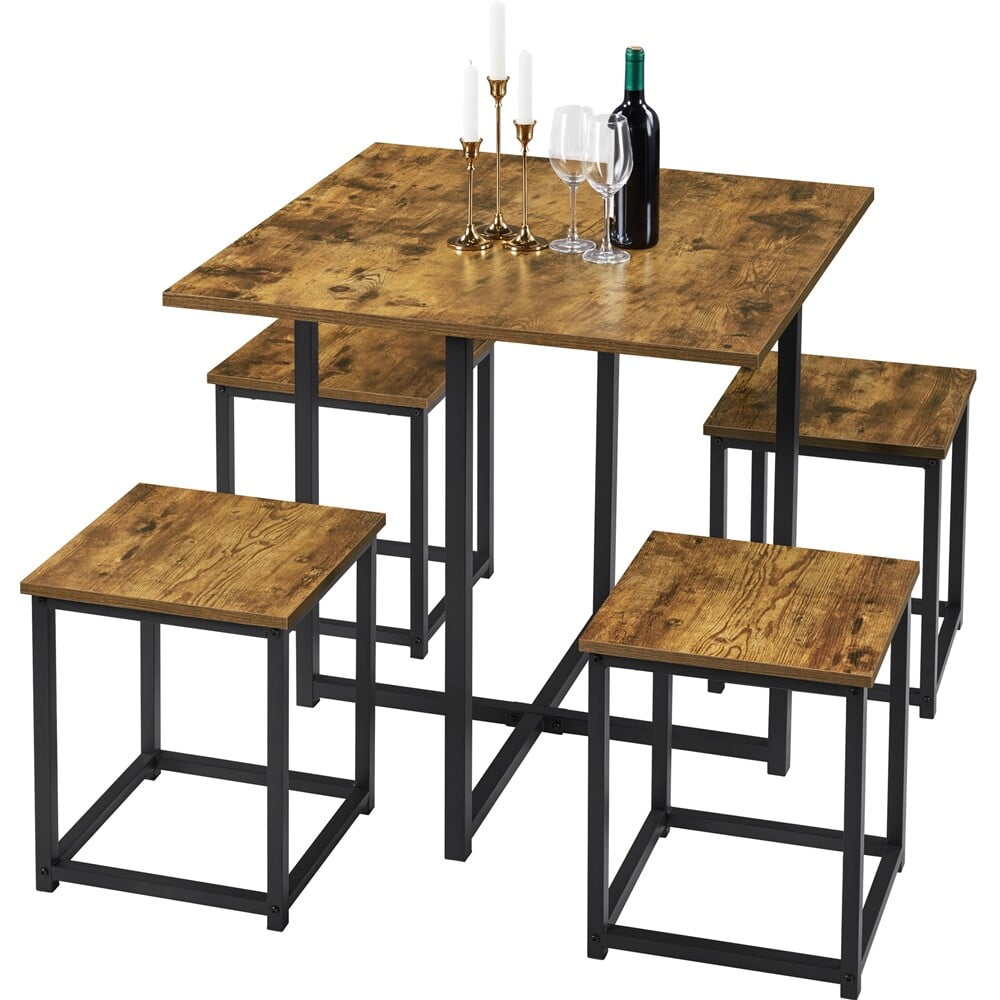 UPZE Industrial Dining Table Set for 4 Compact Kitchen Table and 4 ...